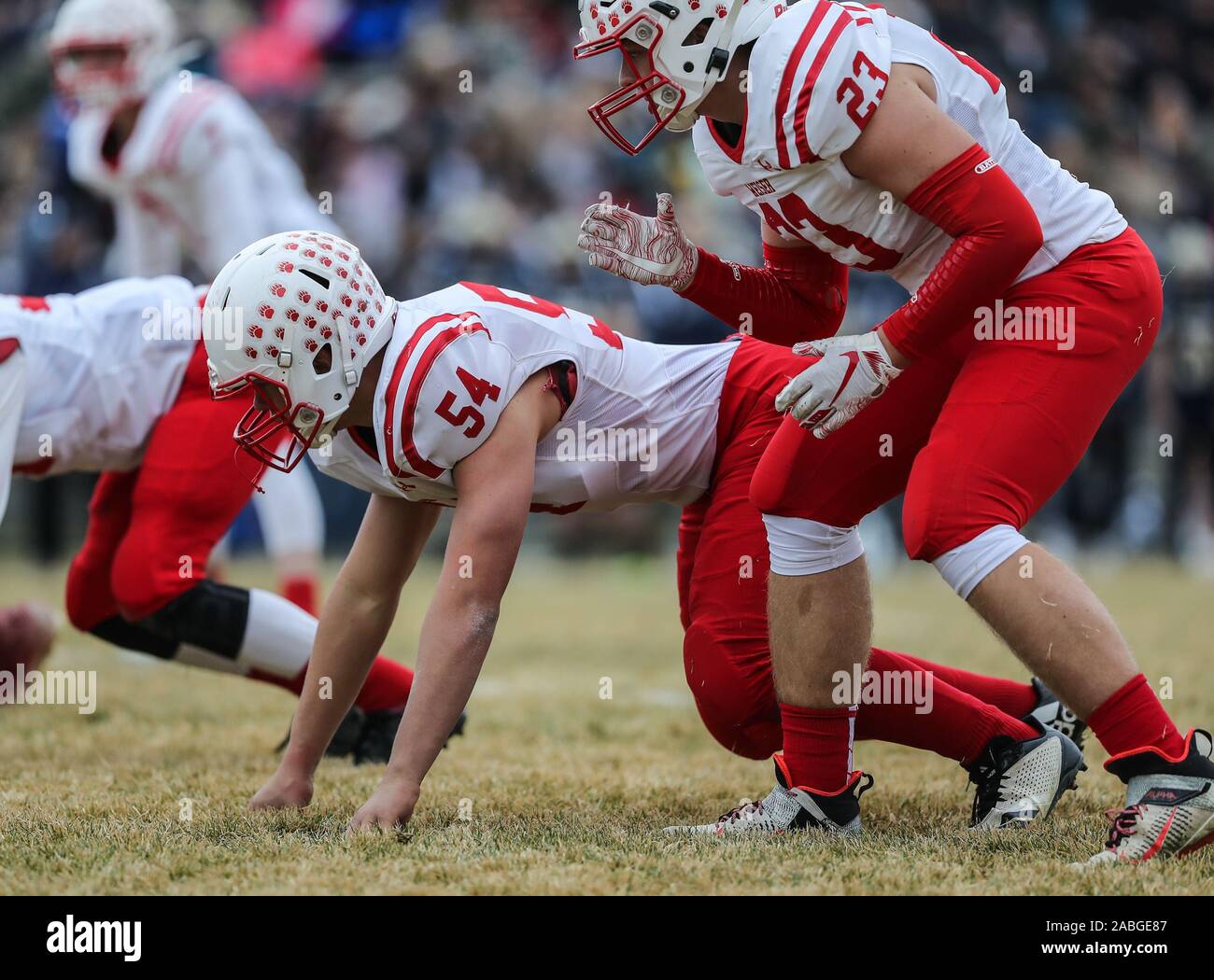 Football action with Weiser vs Timberlake in Spirit Lake, Idaho Stock ...