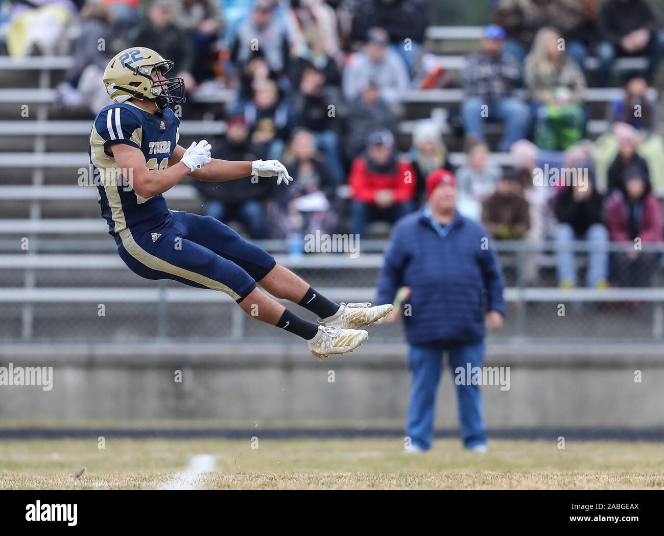 Football action with Weiser vs Timberlake in Spirit Lake, Idaho Stock ...