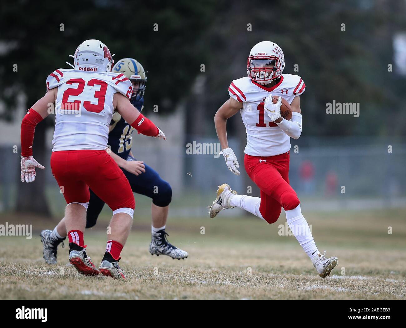 Football action with Weiser vs Timberlake in Spirit Lake, Idaho Stock ...
