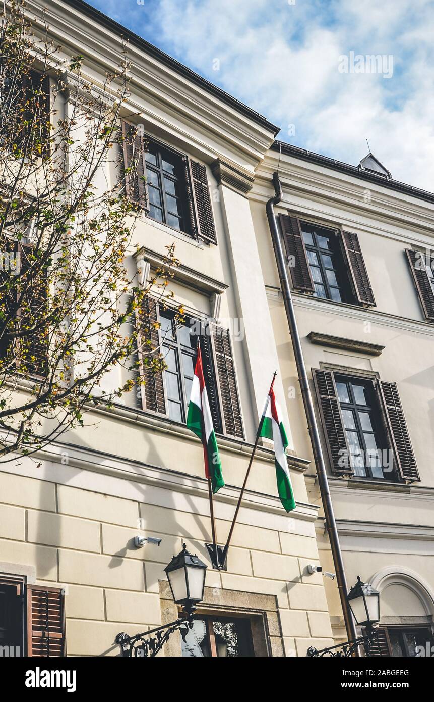 Budapest, Hungary - Nov 6, 2019: Detail of the building facade of the ...