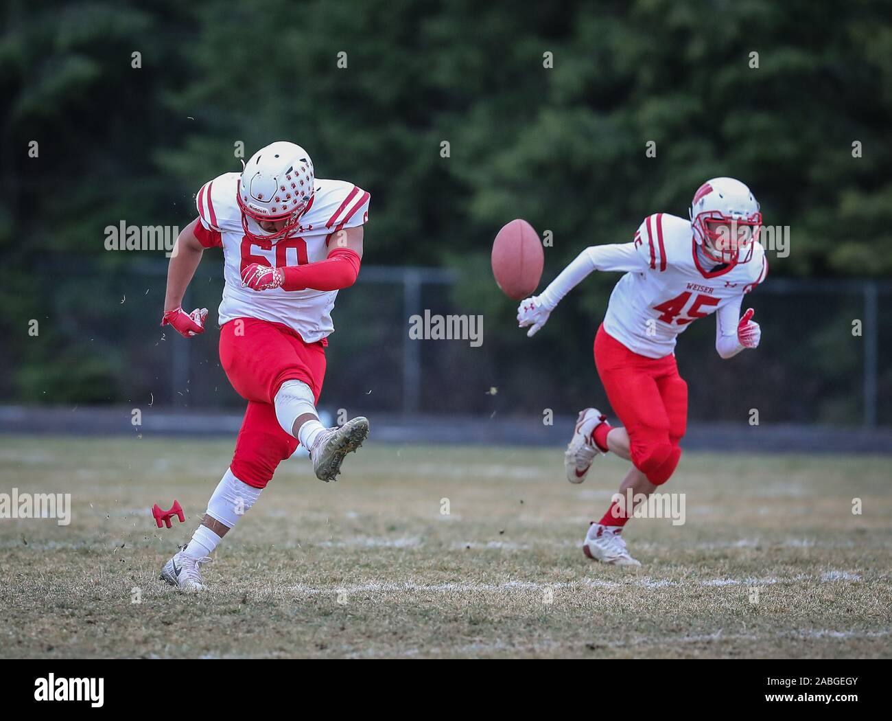 Football action with Weiser vs Timberlake in Spirit Lake, Idaho Stock ...