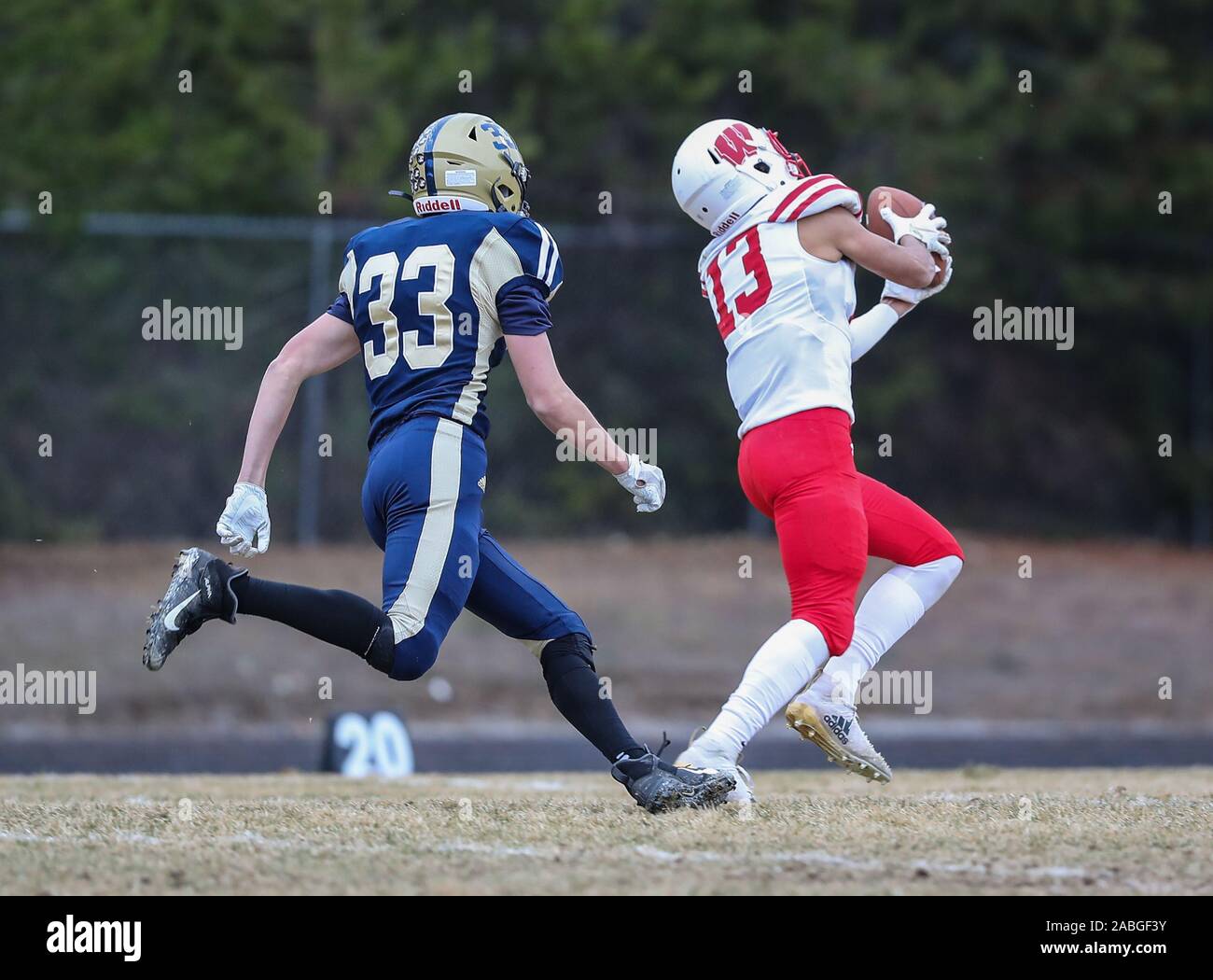 Football action with Weiser vs Timberlake in Spirit Lake, Idaho Stock ...