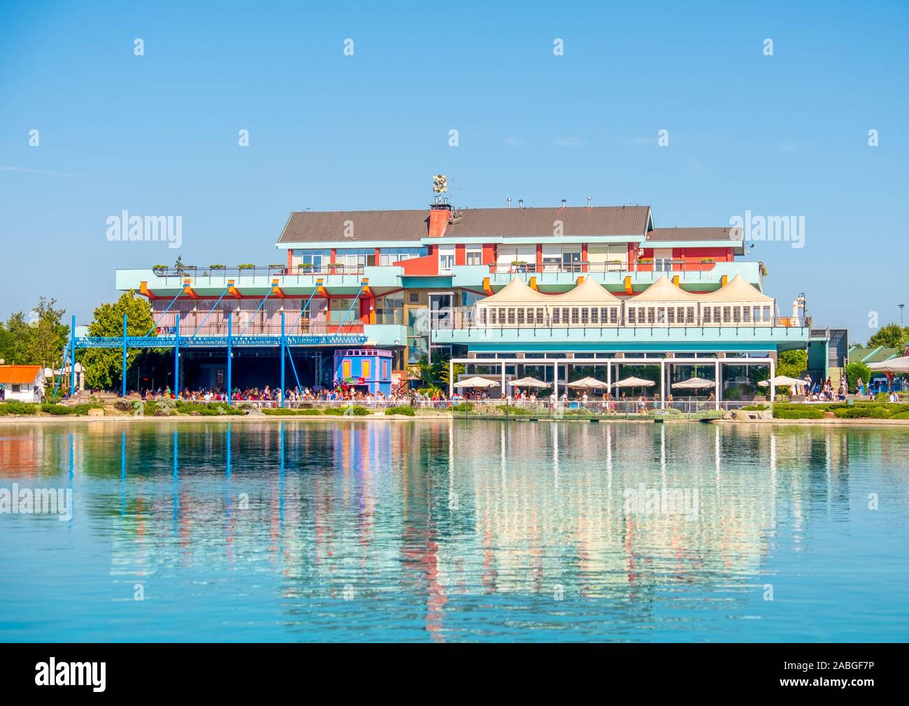 The building entrance of Leolandia amusement theme park as seen from ...