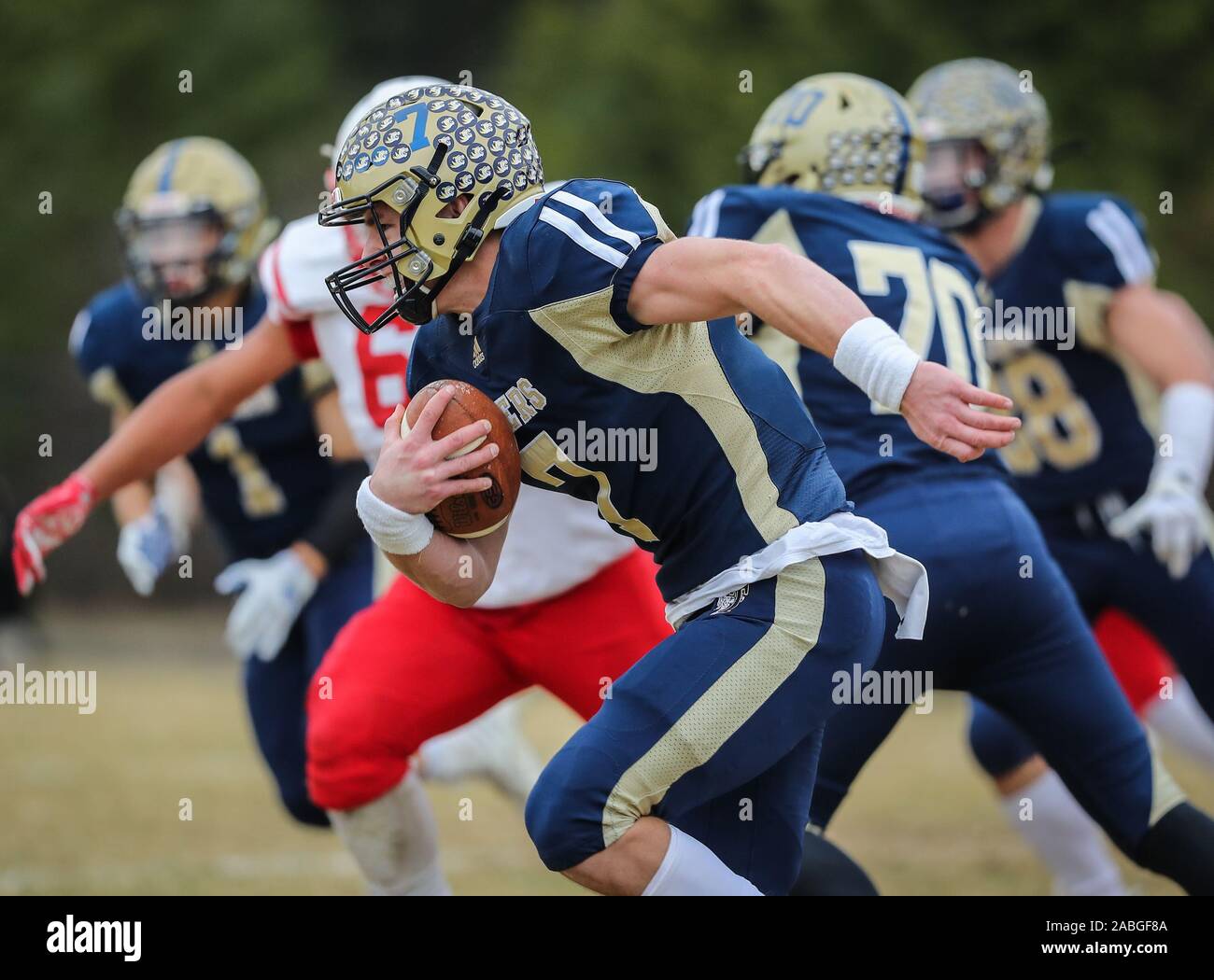 Football action with Weiser vs Timberlake in Spirit Lake, Idaho Stock ...