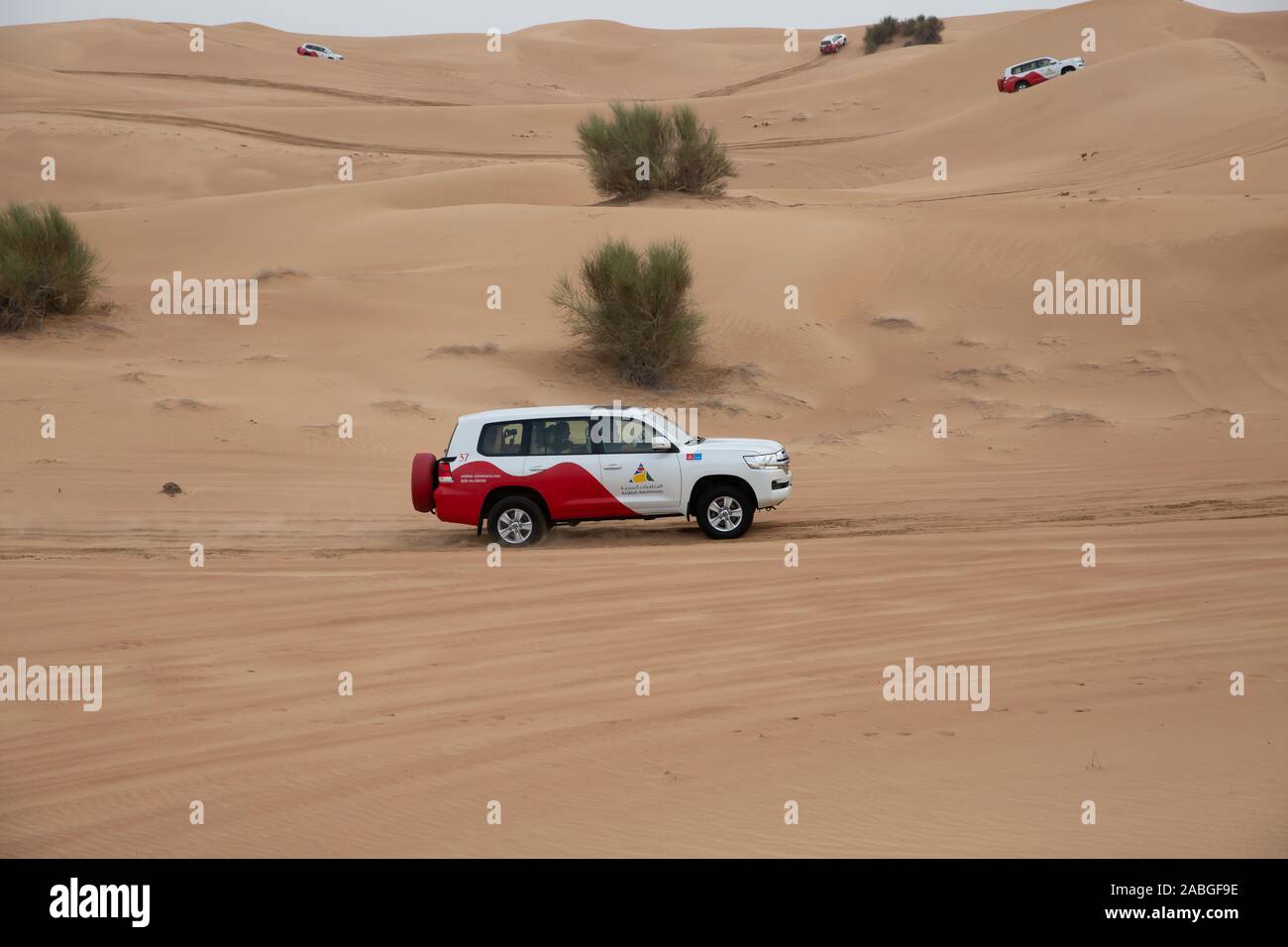 4X4 Land Cruiser in the Sahara Desert, Dubai during a desert safari ...