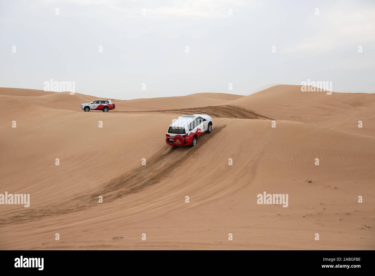 4X4 Land Cruiser in the Sahara Desert, Dubai during a desert safari ...
