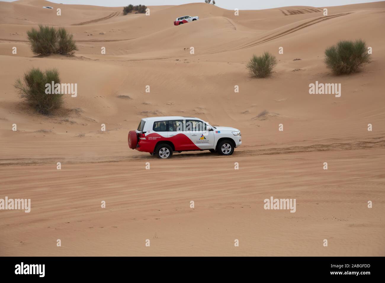 4X4 Land Cruiser in the Sahara Desert, Dubai during a desert safari ...