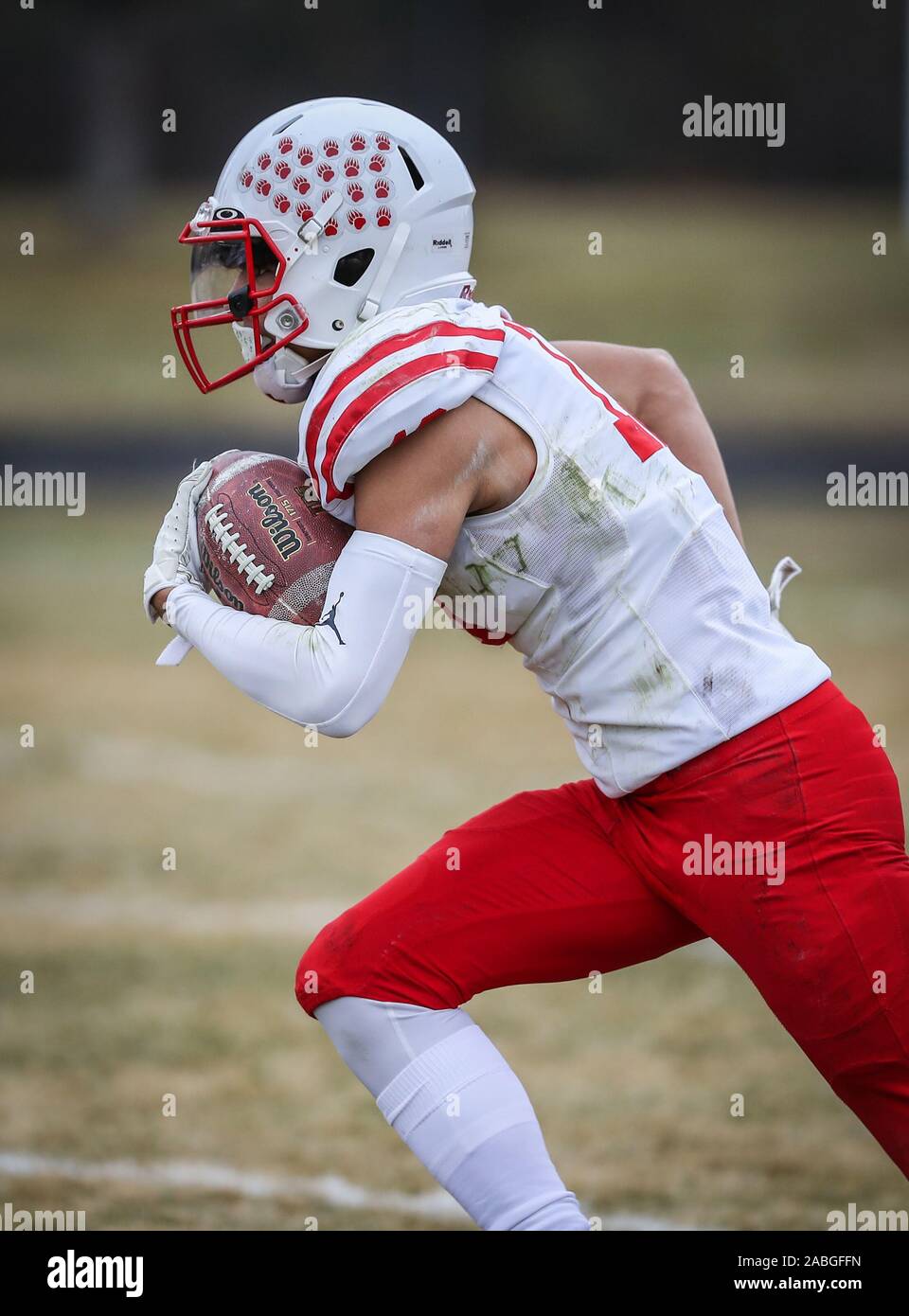 Football action with Weiser vs Timberlake in Spirit Lake, Idaho Stock ...