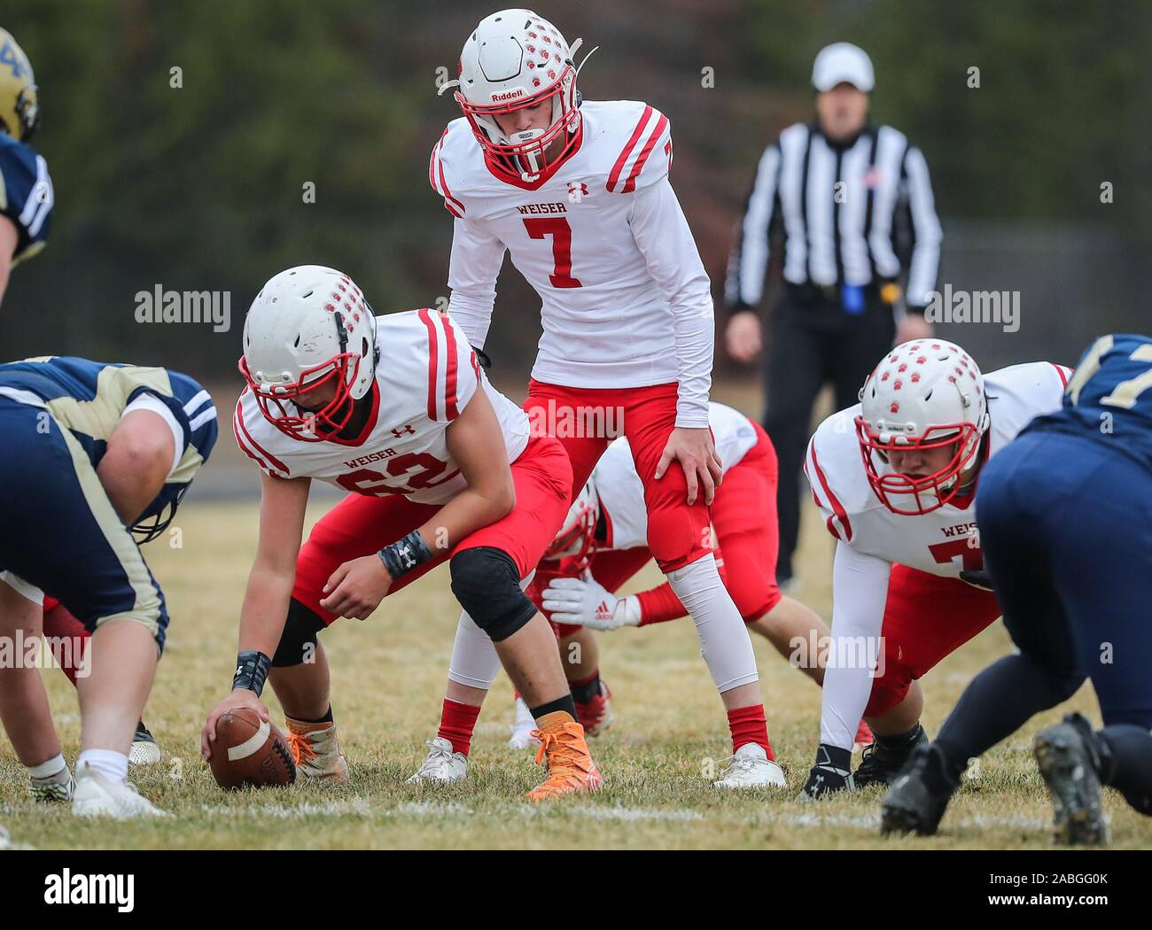 Football action with Weiser vs Timberlake in Spirit Lake, Idaho Stock ...