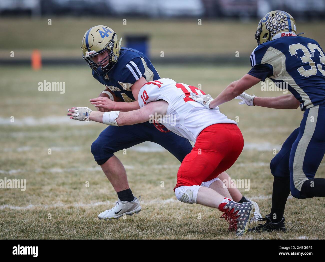 Football action with Weiser vs Timberlake in Spirit Lake, Idaho Stock ...