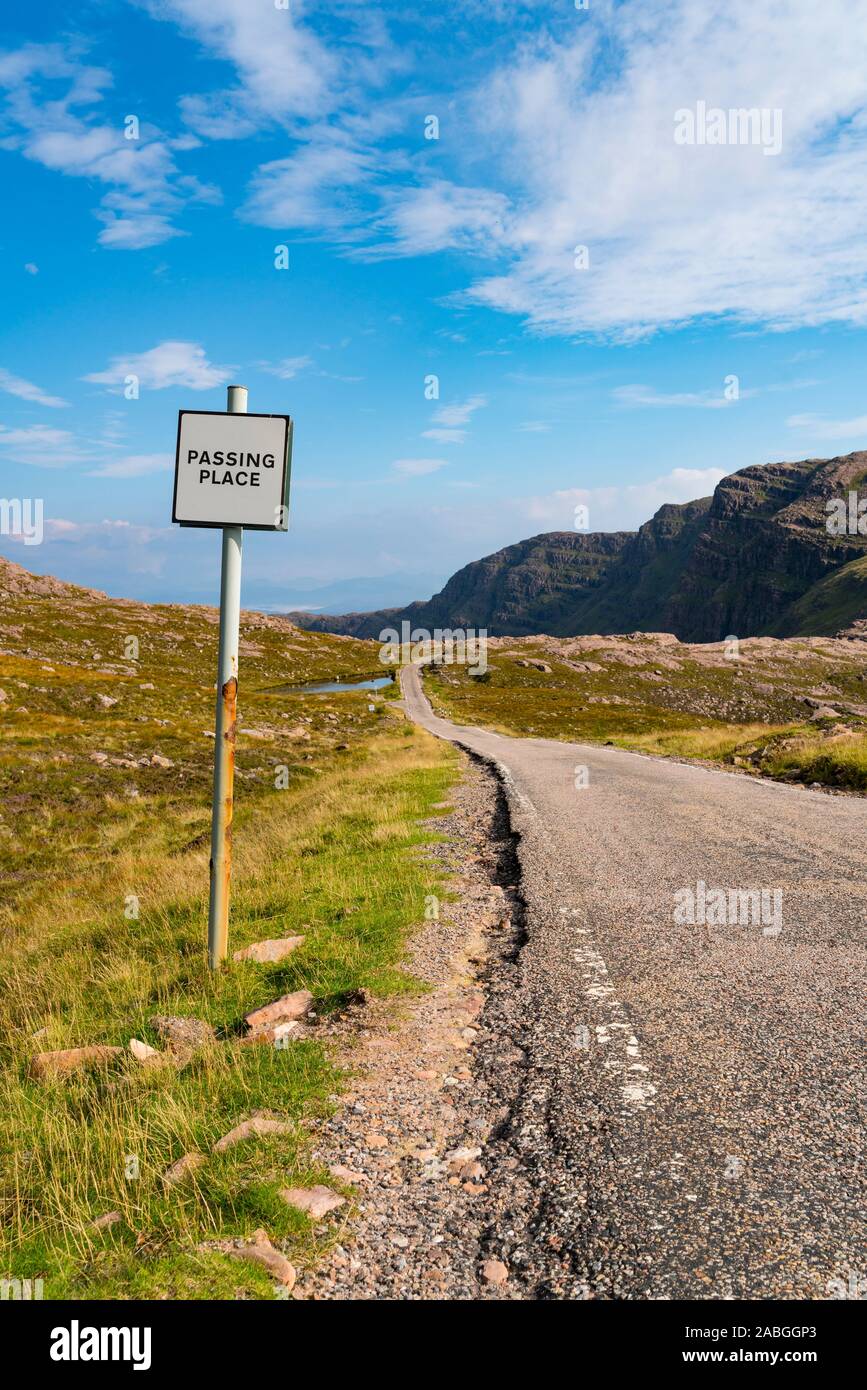 Passing place on single track road at Applecross Peninsula in Scotland ...