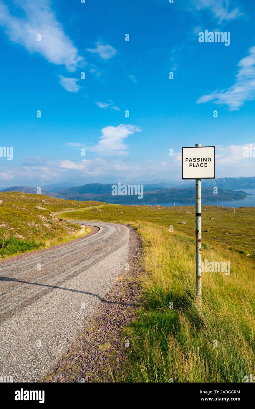 Passing place on single track road at Applecross Peninsula in Scotland ...