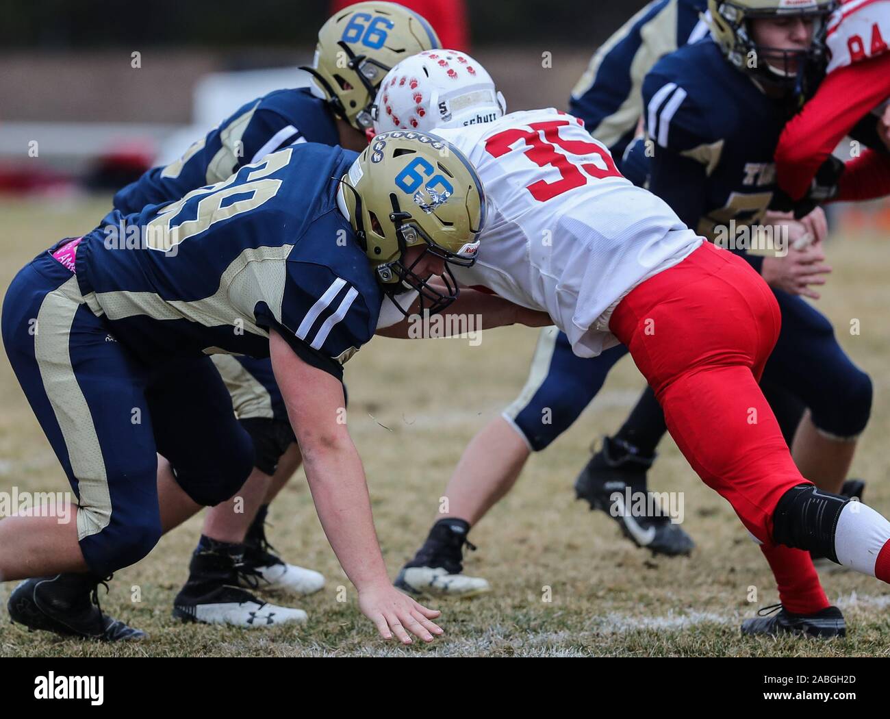 Football action with Weiser vs Timberlake in Spirit Lake, Idaho Stock ...
