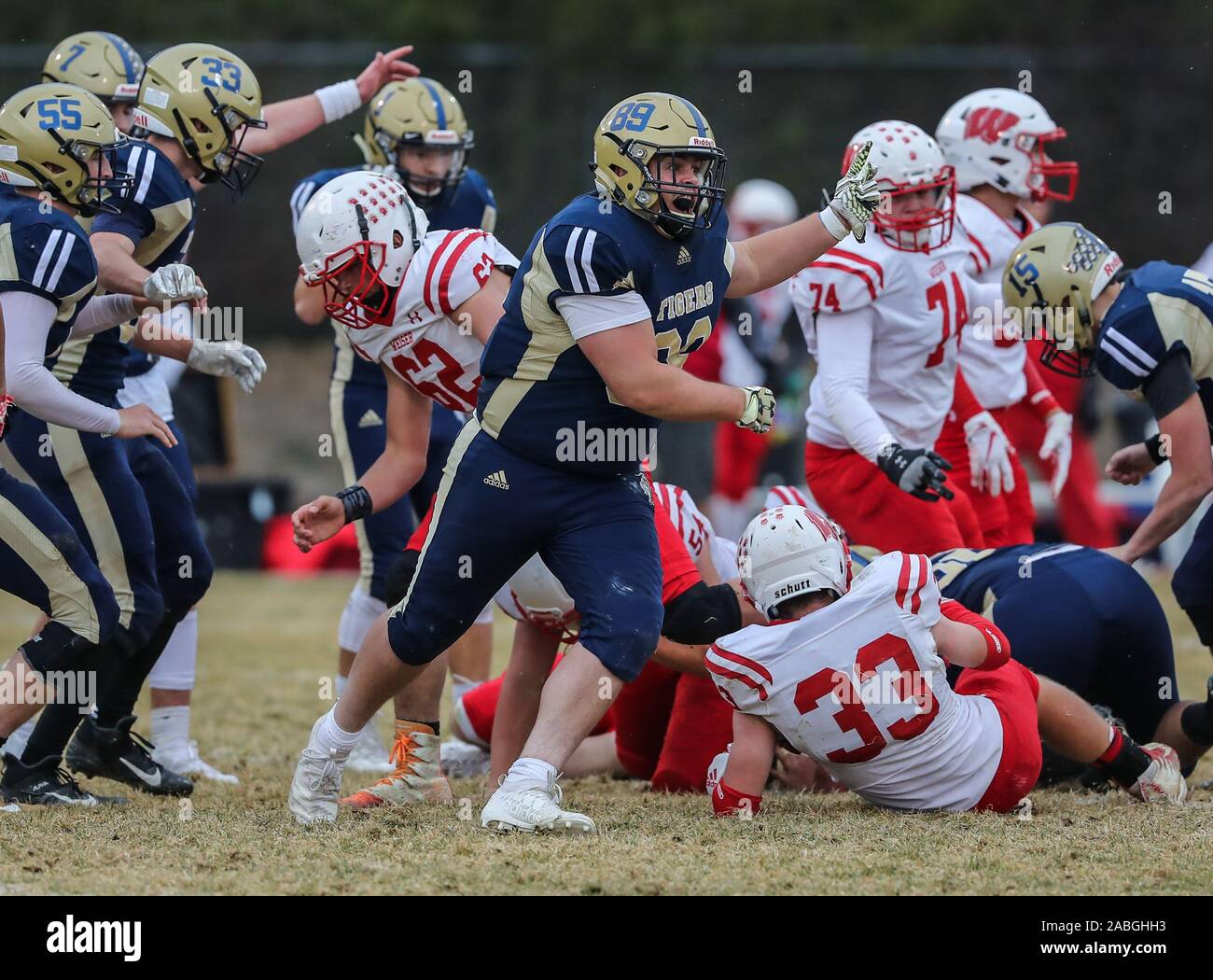 Football action with Weiser vs Timberlake in Spirit Lake, Idaho Stock ...