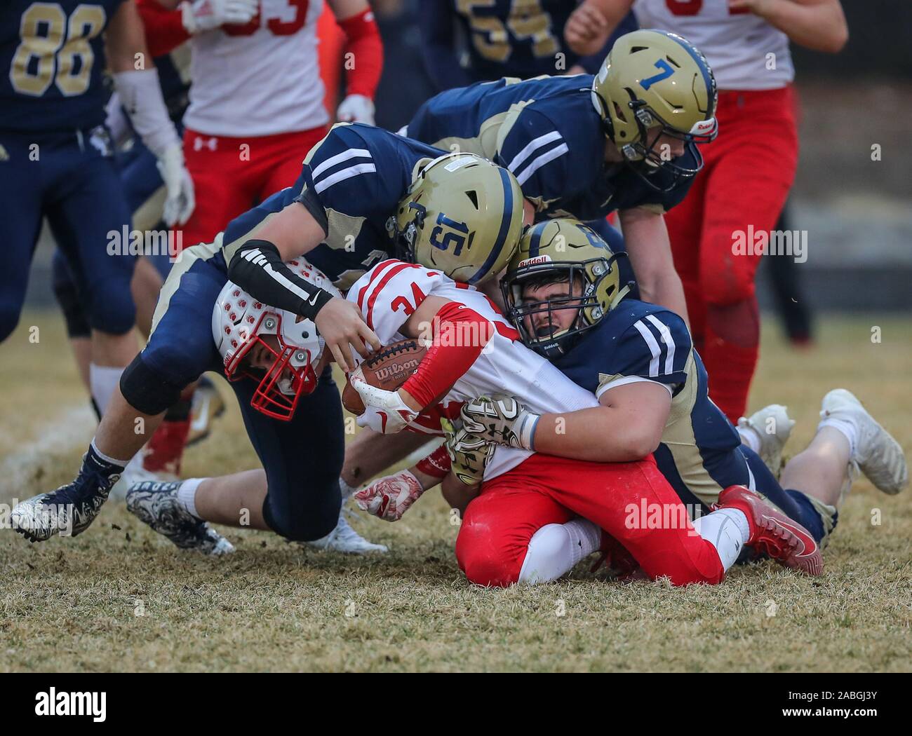 Football action with Weiser vs Timberlake in Spirit Lake, Idaho Stock ...