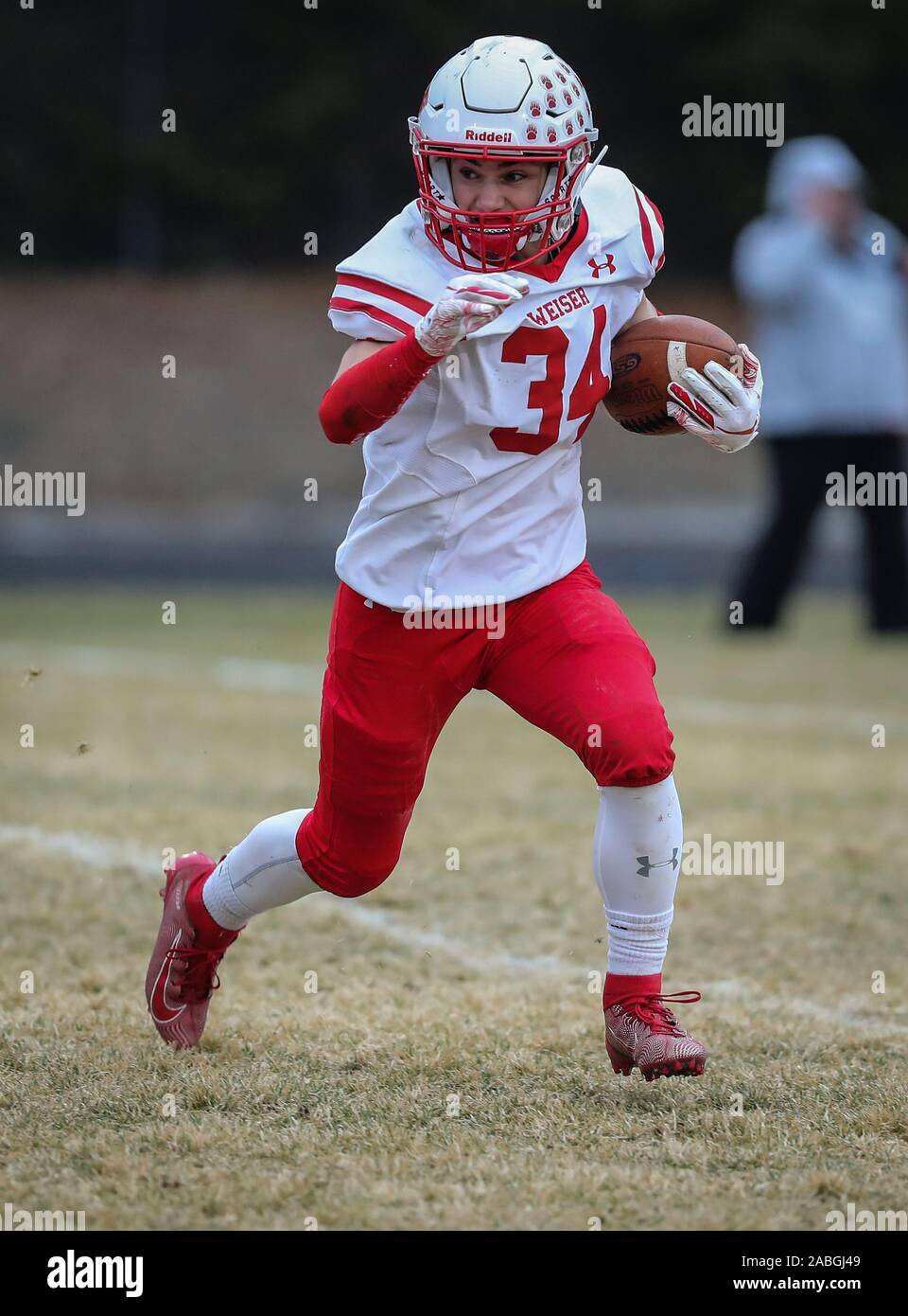 Football action with Weiser vs Timberlake in Spirit Lake, Idaho Stock ...