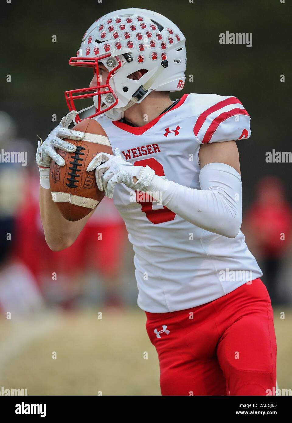 Football action with Weiser vs Timberlake in Spirit Lake, Idaho Stock ...