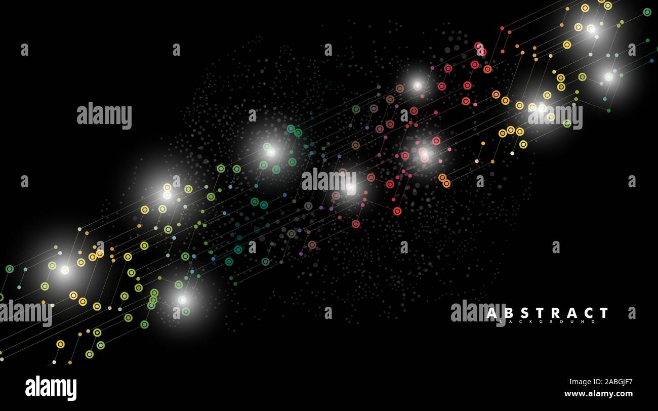 Abstract digital technology black background. lines and points ...