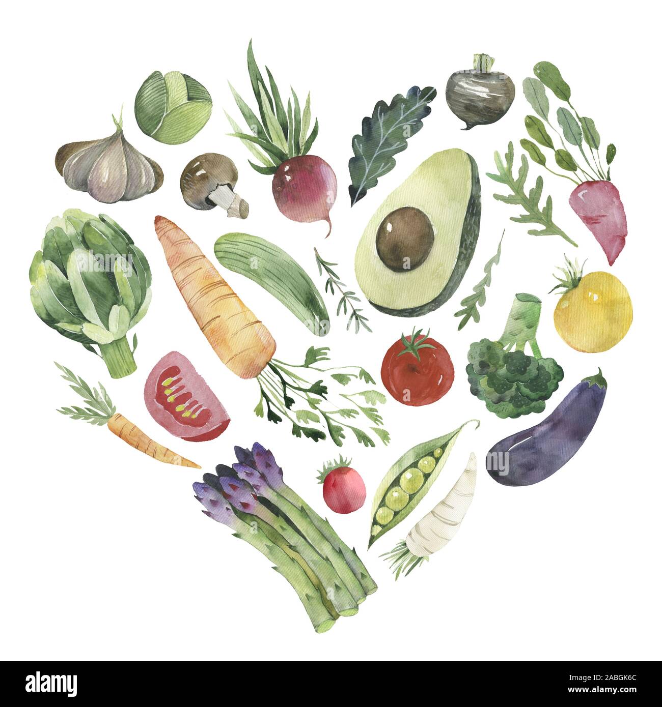vegetable icon set. watercolor fresh vegetables on a white background ...