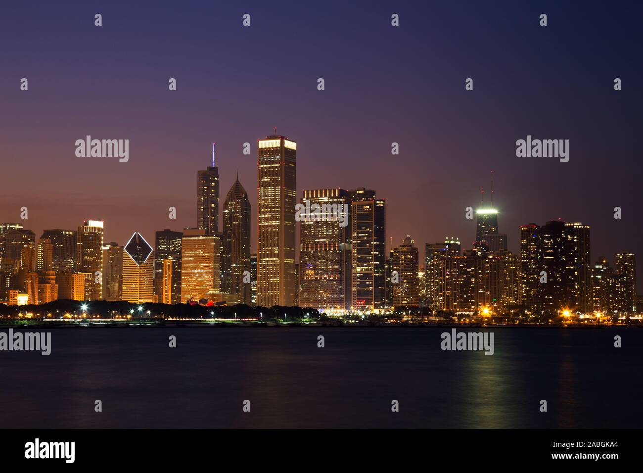 Chicago Skyline Panorama at Dusk Stock Photo - Alamy