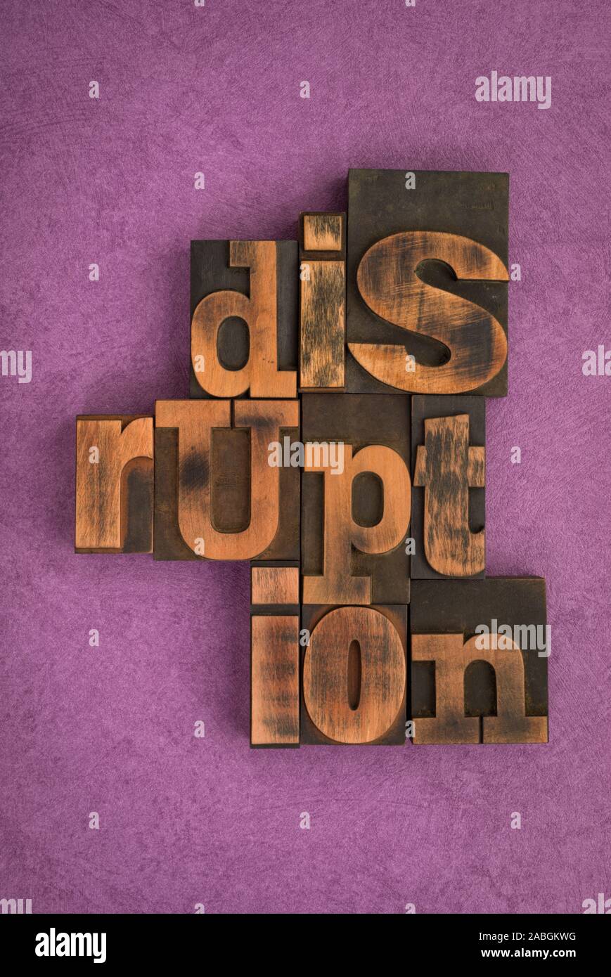 Disruption, single word written with vintage letterpress printing ...