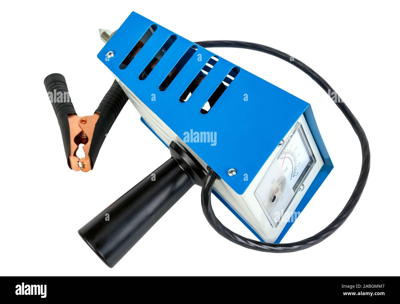 Analog car battery tester, power test load fork, isolated on a white ...