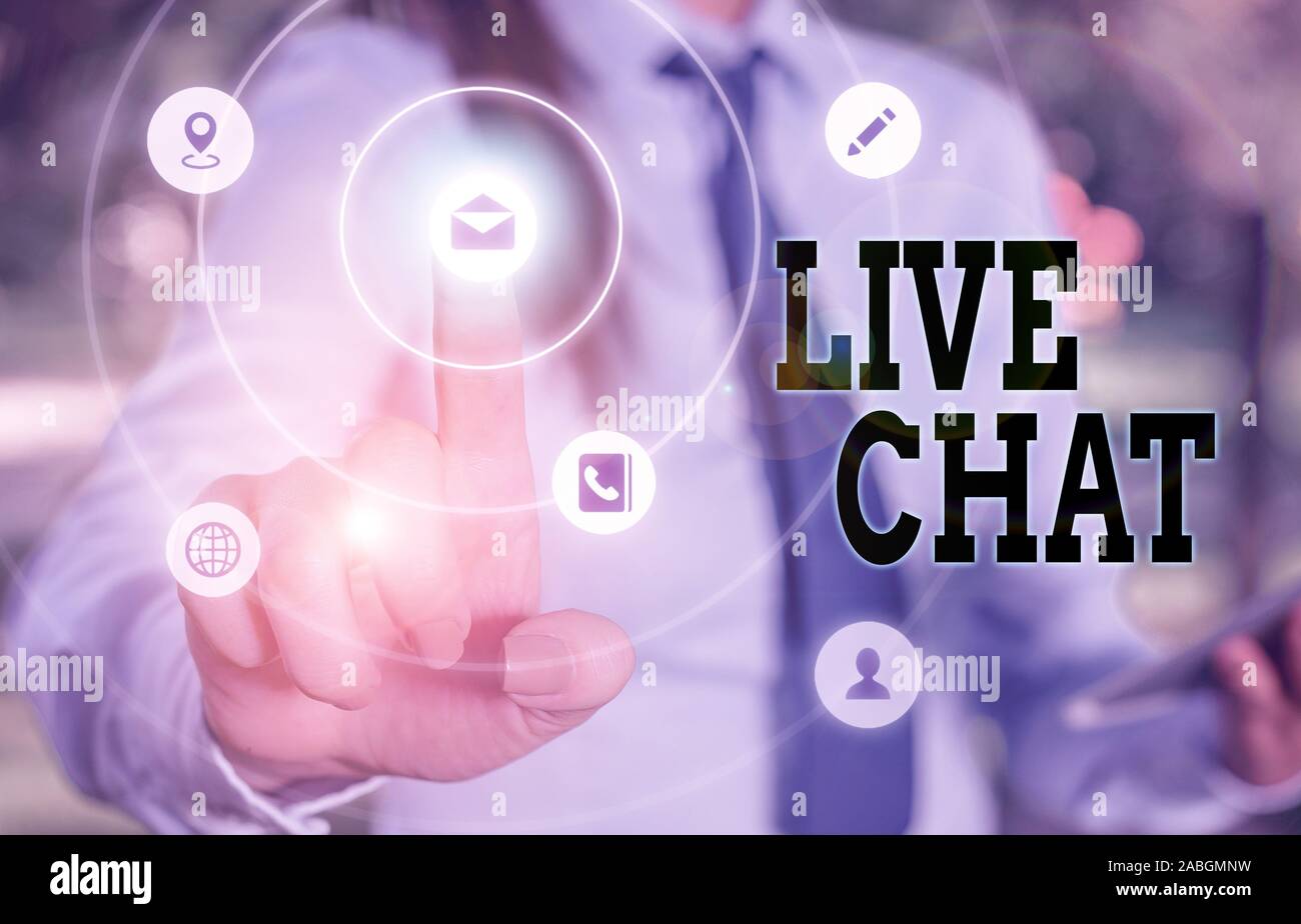 Writing note showing Live Chat. Business concept for talking with ...