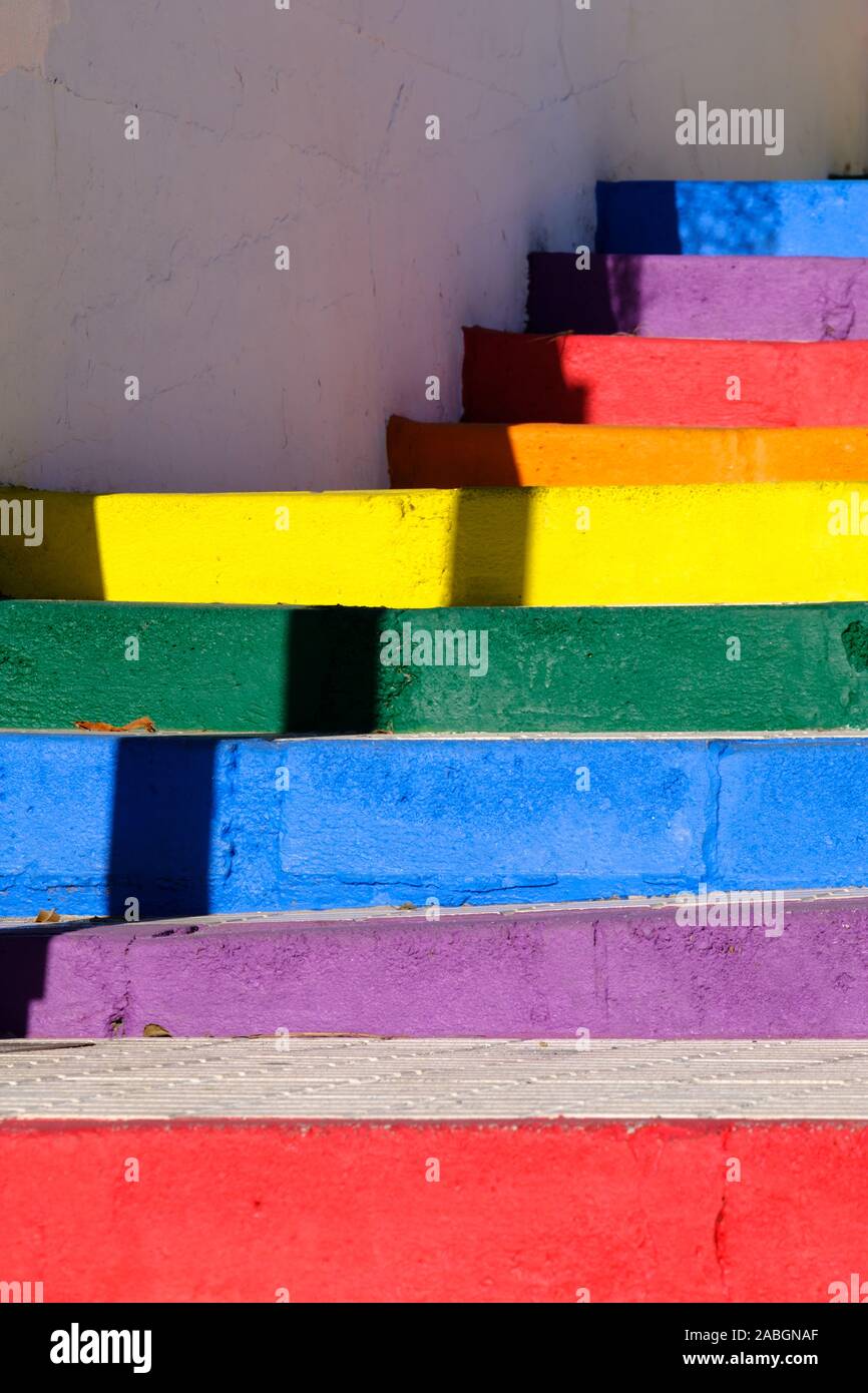 Rainbow coloured steps in the beach resort of Nerja, Axarquia ...