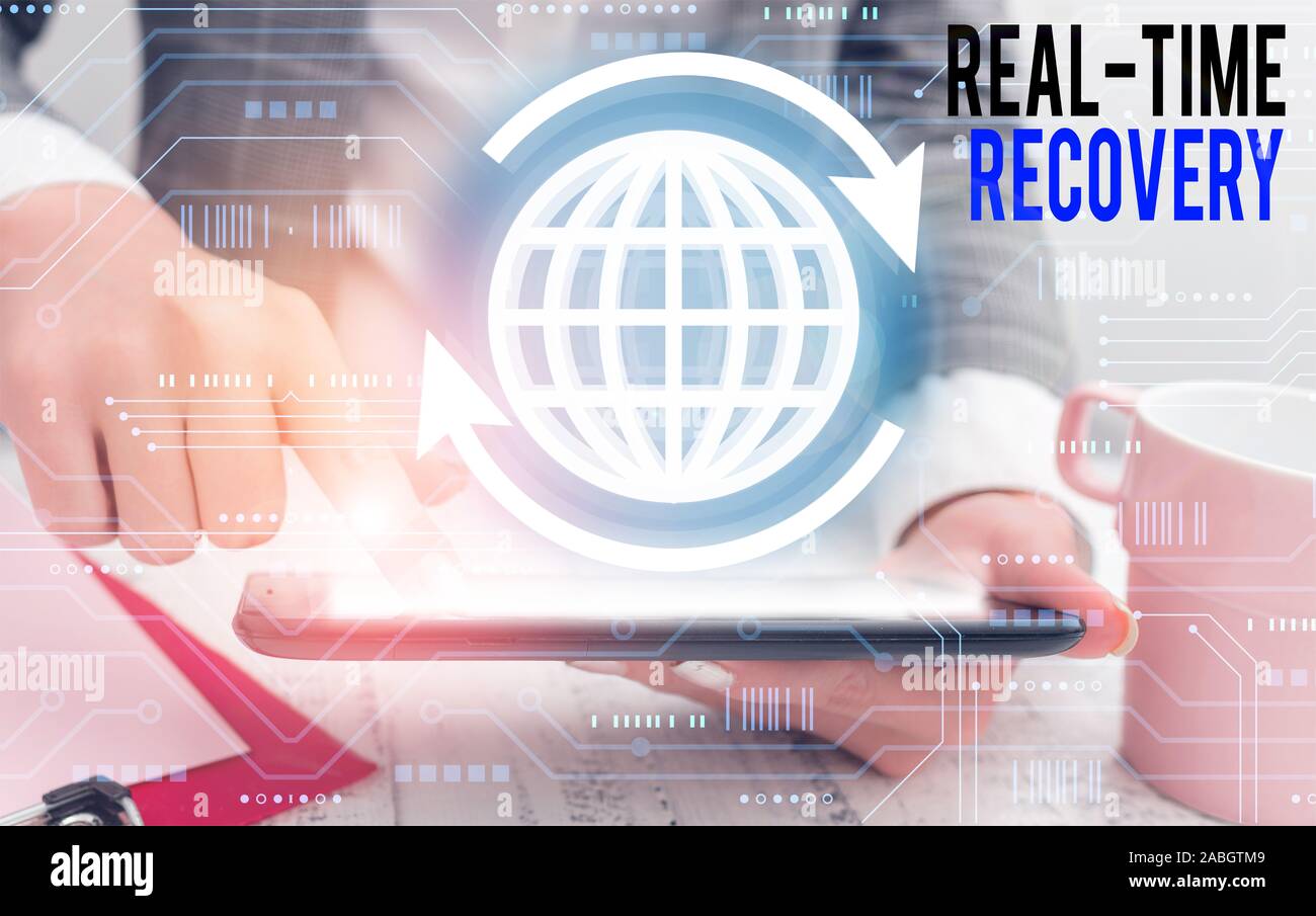 Writing note showing Real Time Recovery. Business concept for maximum ...