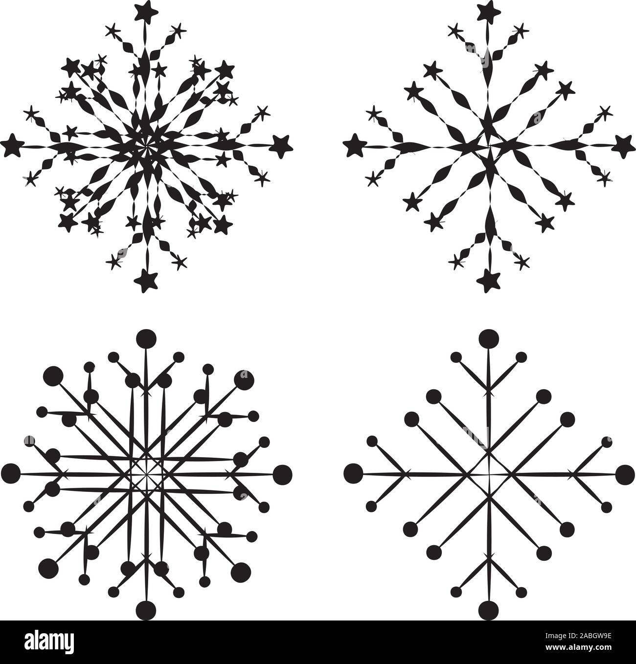 Illustration of black snowflakes collection on white background Stock ...
