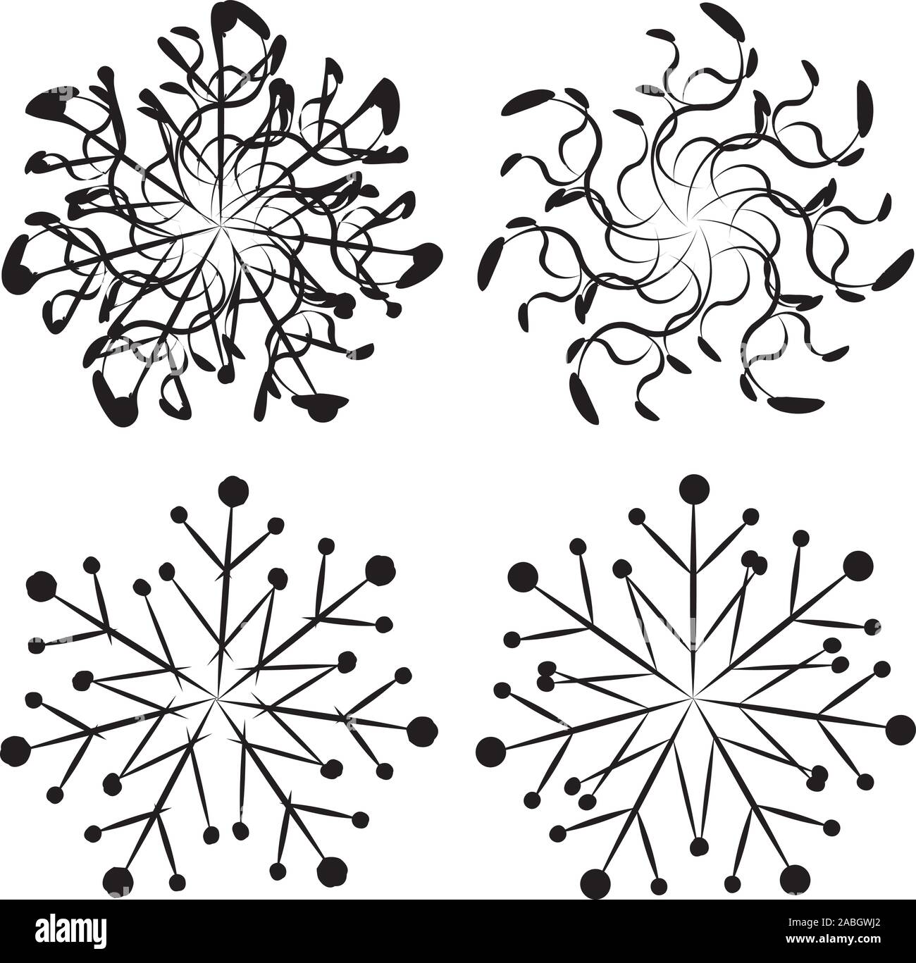 Illustration of black snowflakes collection on white background Stock ...