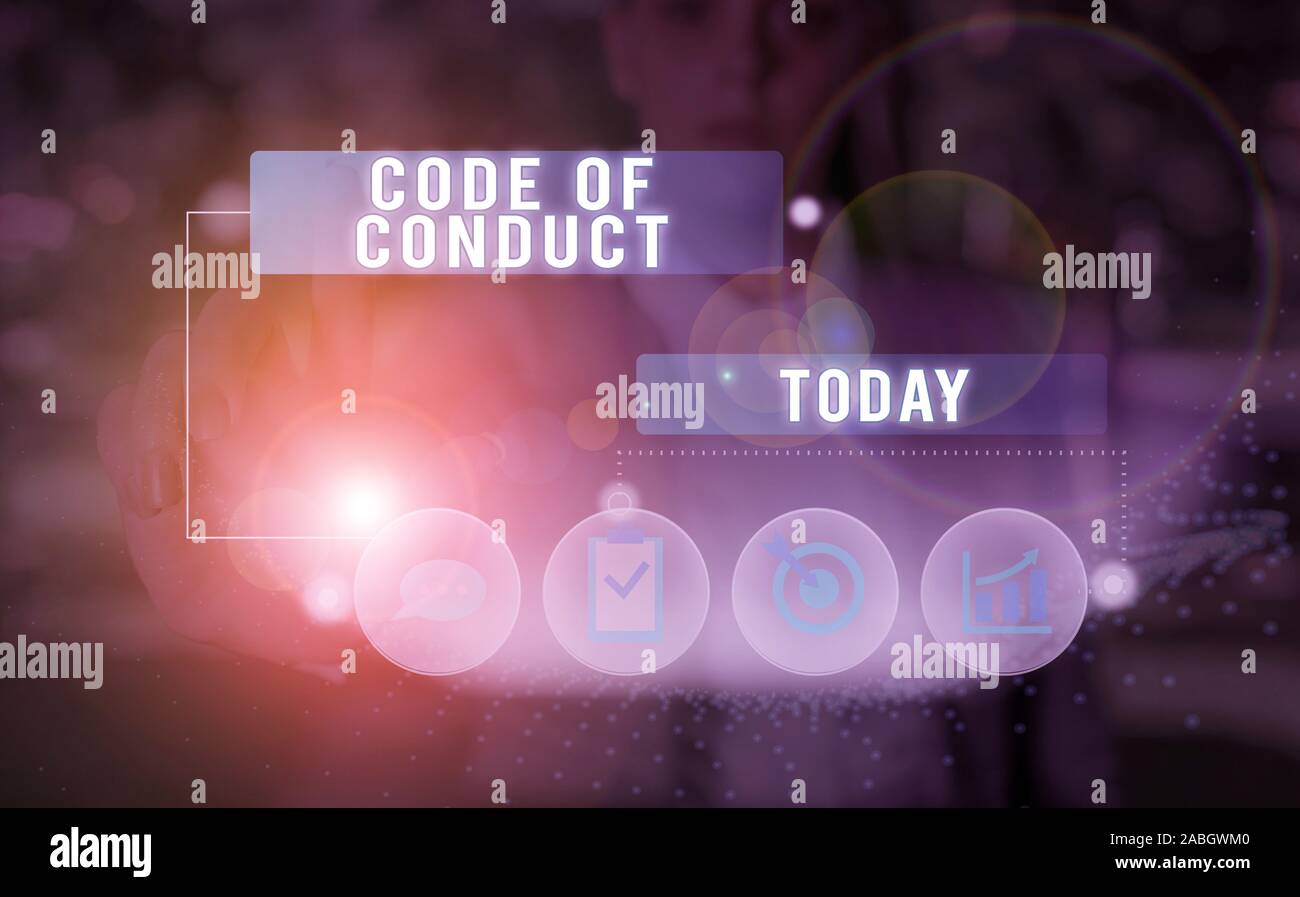 Text sign showing Code Of Conduct. Business photo showcasing Ethics ...