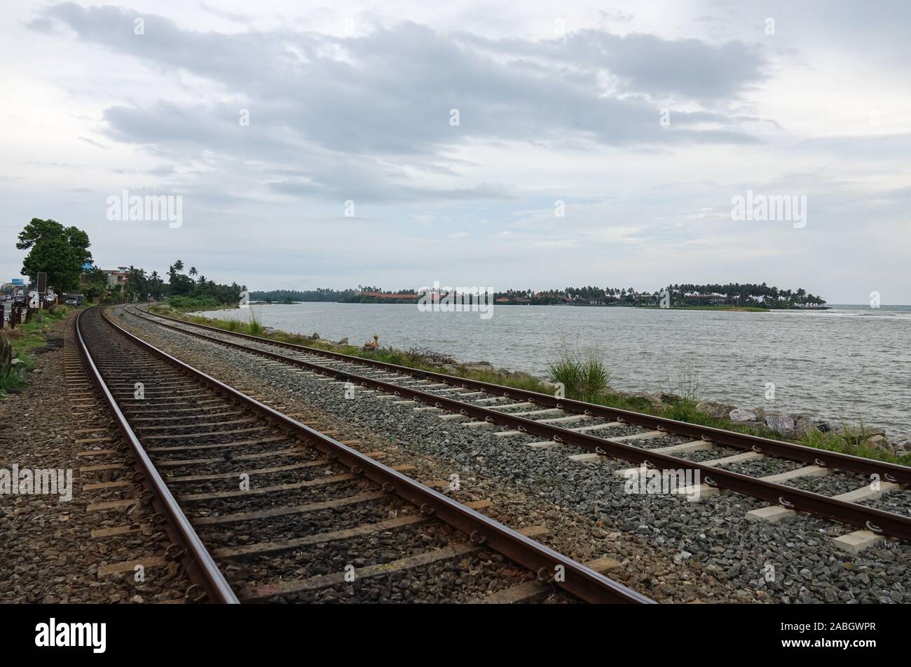 Coastal railway tracks along the ocean. The coast of Sri Lanka Stock ...