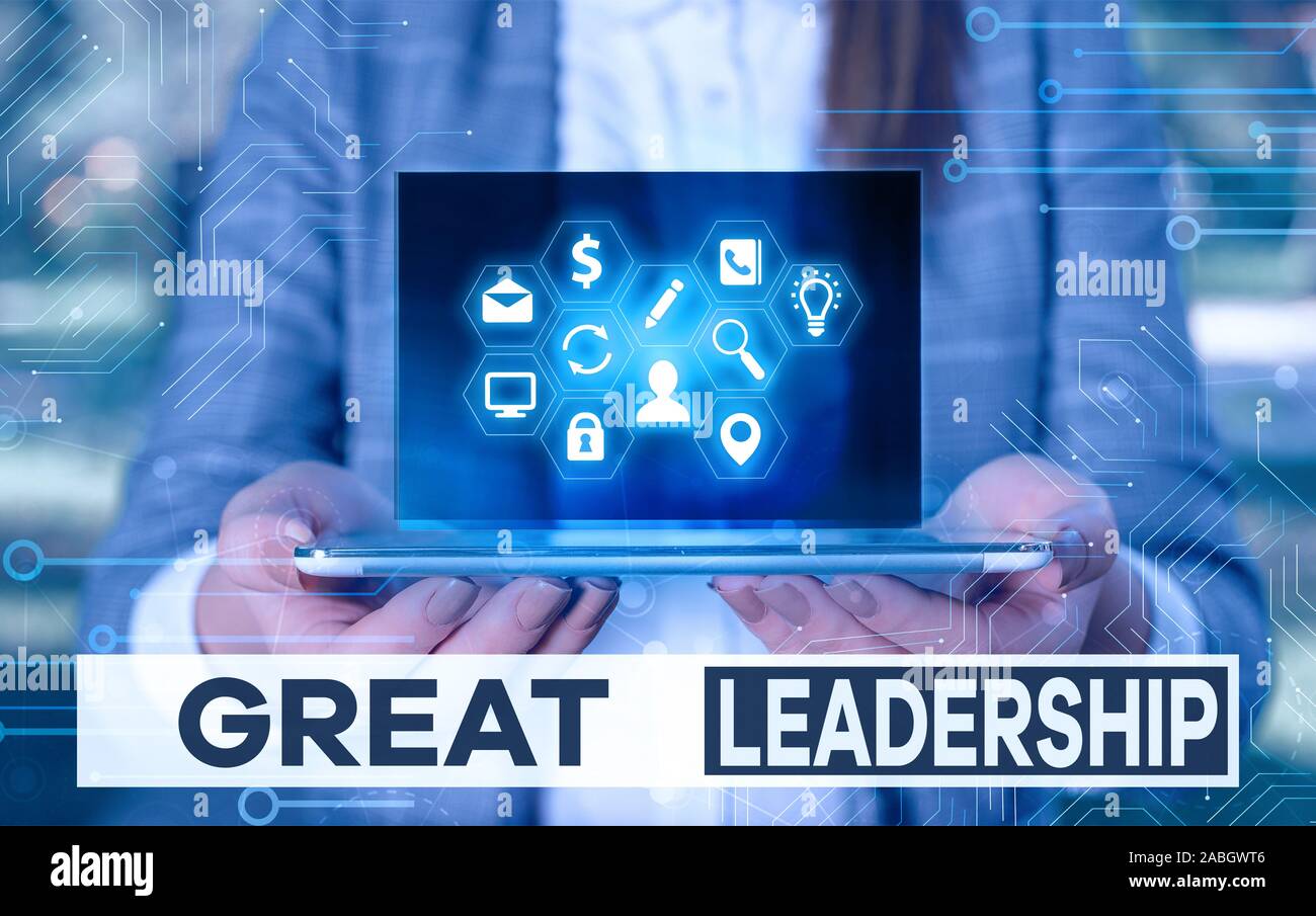 Writing note showing Great Leadership. Business concept for motivating ...