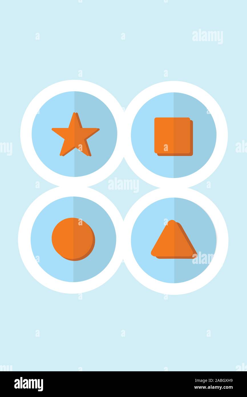 Set of circles with geometric shapes within them on blue background ...