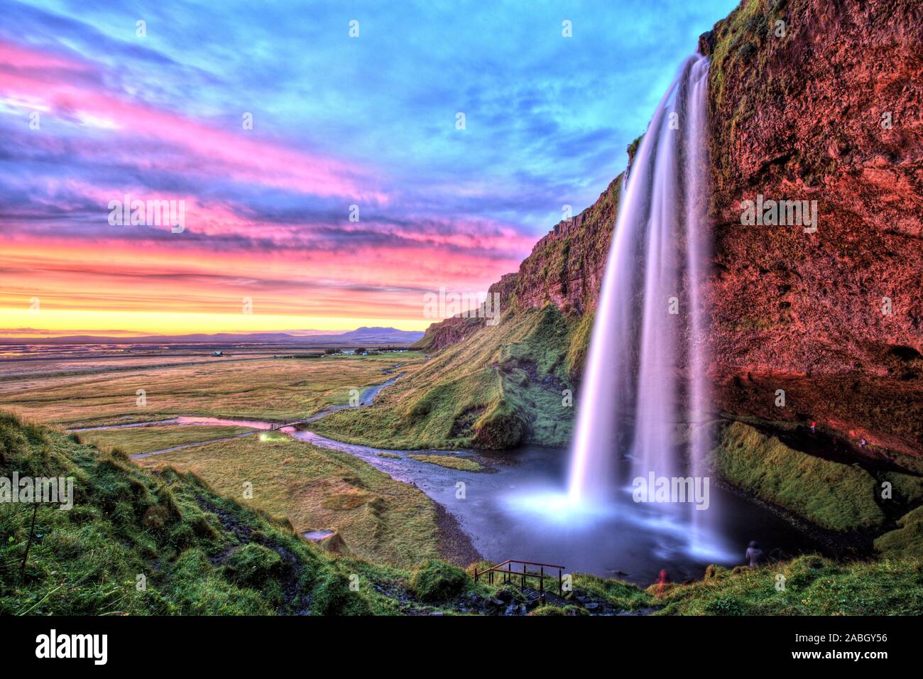 Waterfalls With Sunset