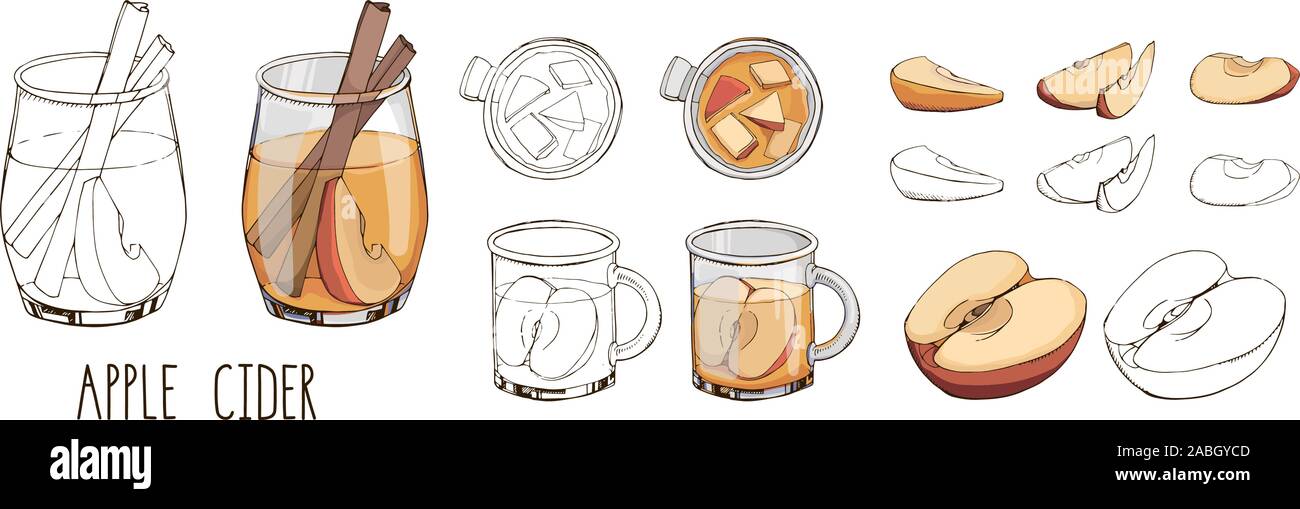 Set of drawn vector elements in orange red and blue colors isolated on ...