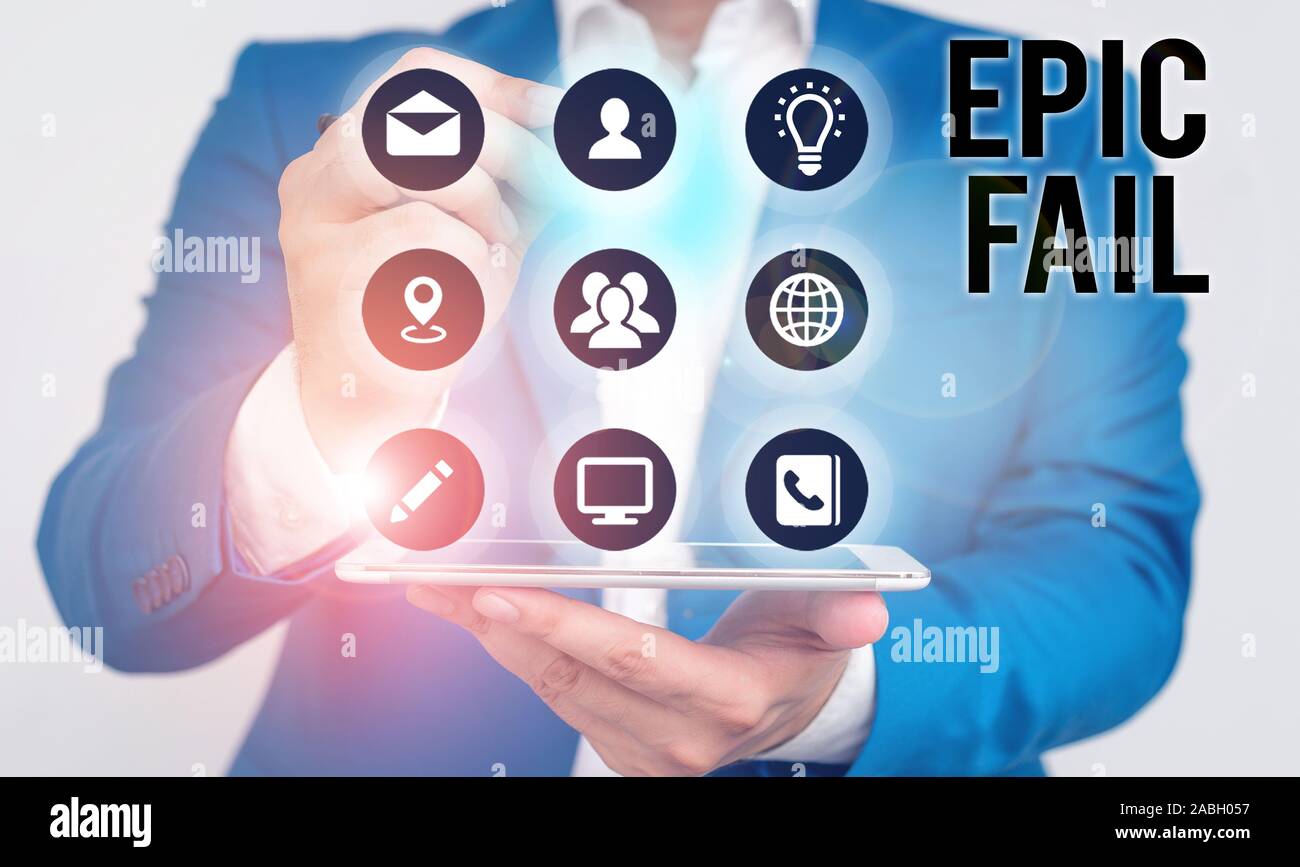 Writing note showing Epic Fail. Business concept for a spectacularly ...