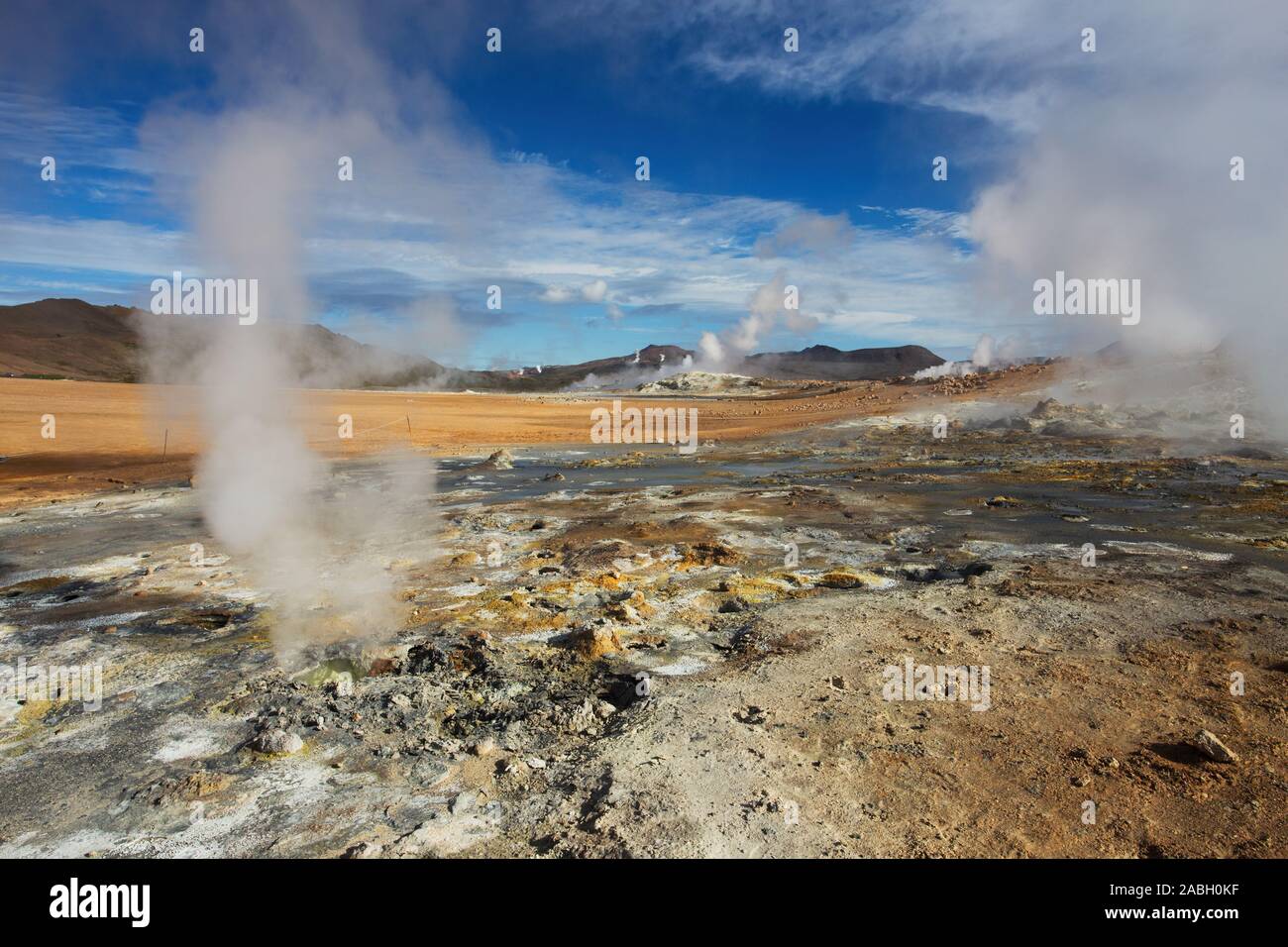 Fumarole Field in Namafjall Geothermal Area, Hverir, Iceland Stock ...