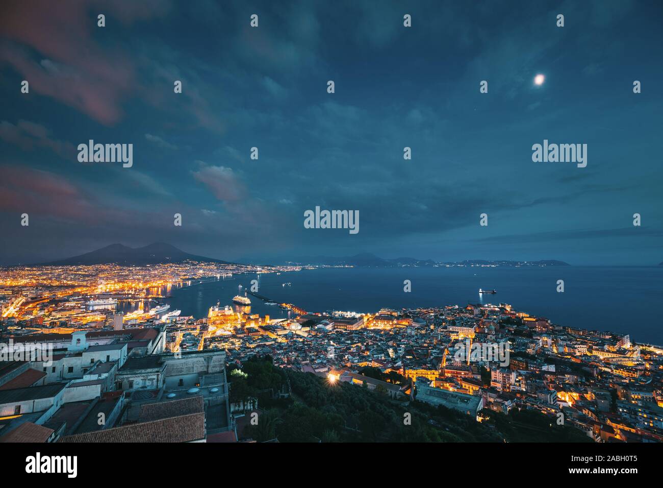 Naples, Italy. Top View Skyline Cityscape In Evening Lighting ...