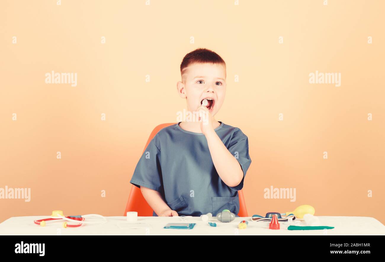 Boy cute child future doctor career. Healthy life. Kid little doctor ...