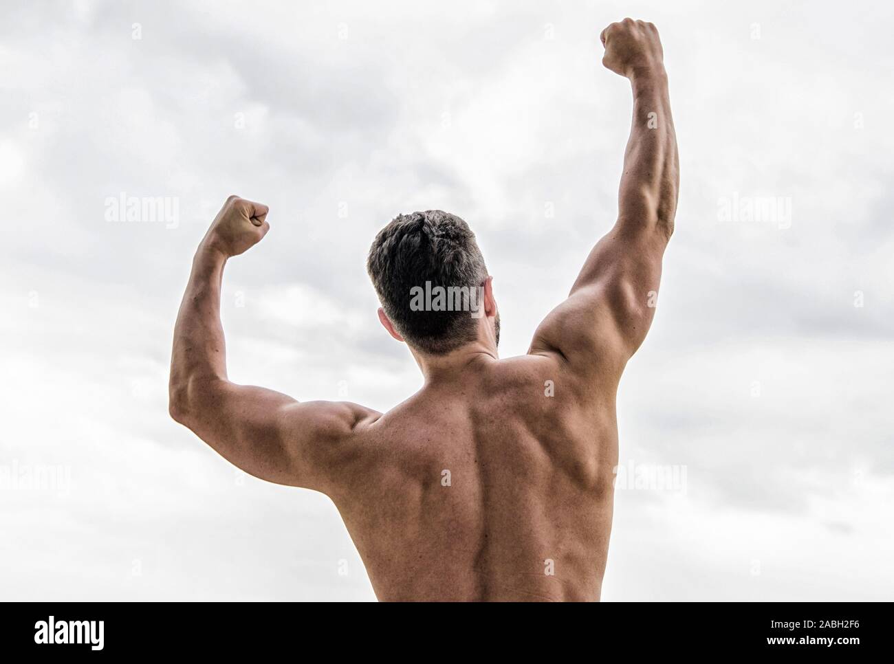 Victory and success. Champion and winner concept. Man celebrating ...