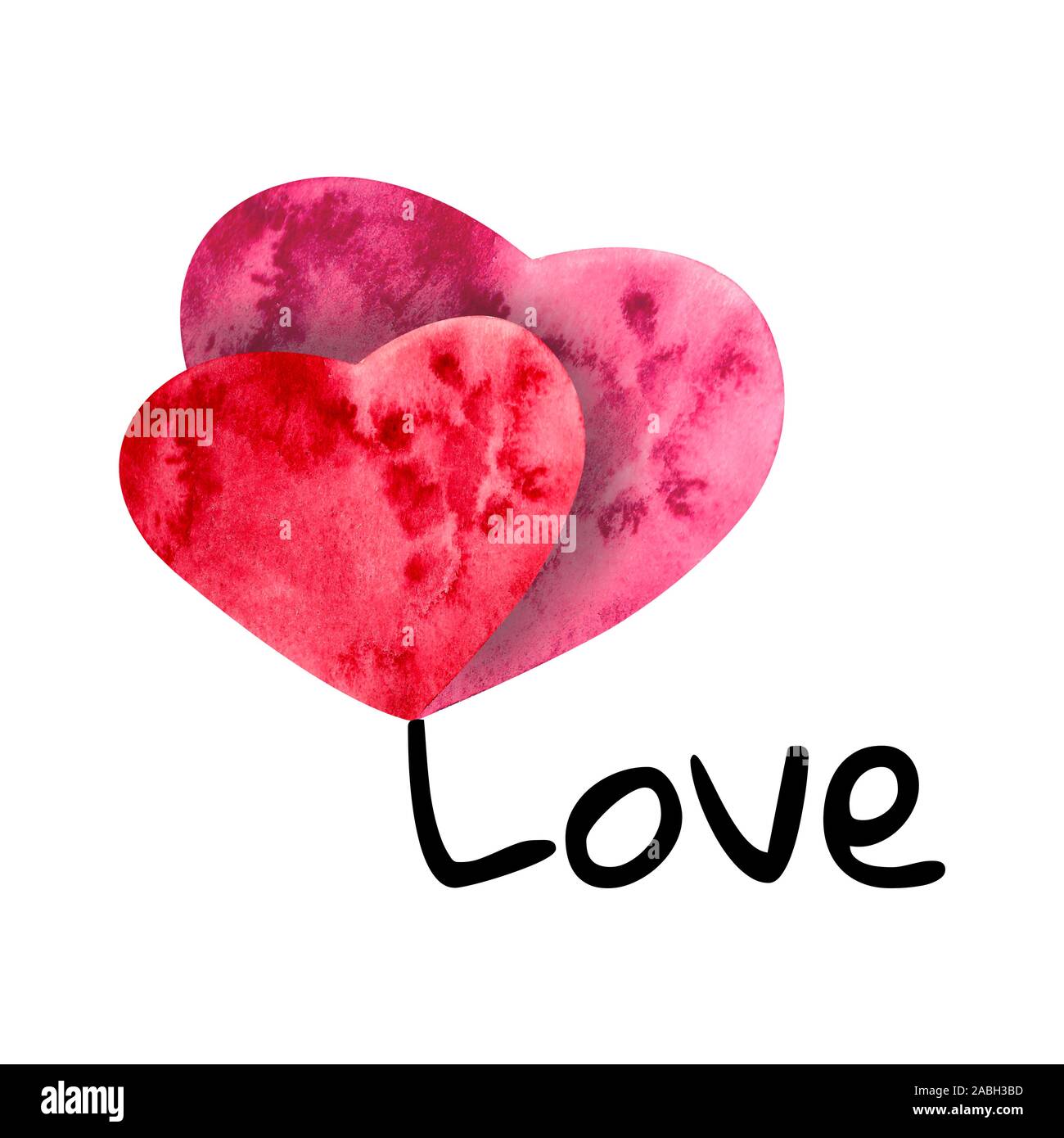 Watercolor red and pink hearts. Love painting Stock Photo - Alamy