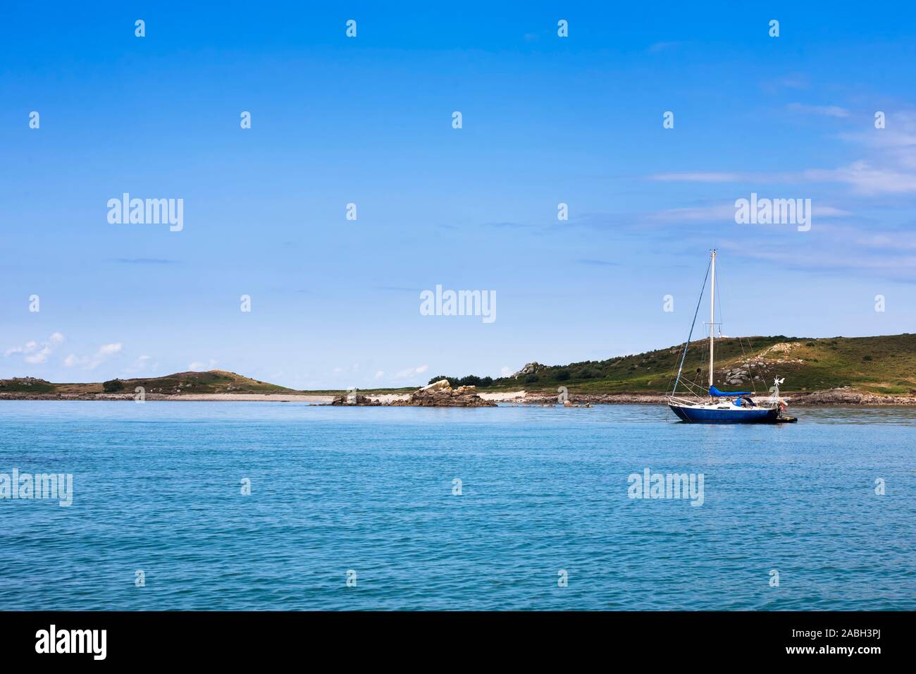 The south coast of Bryher across the sound from Samson, Isles of Scilly ...