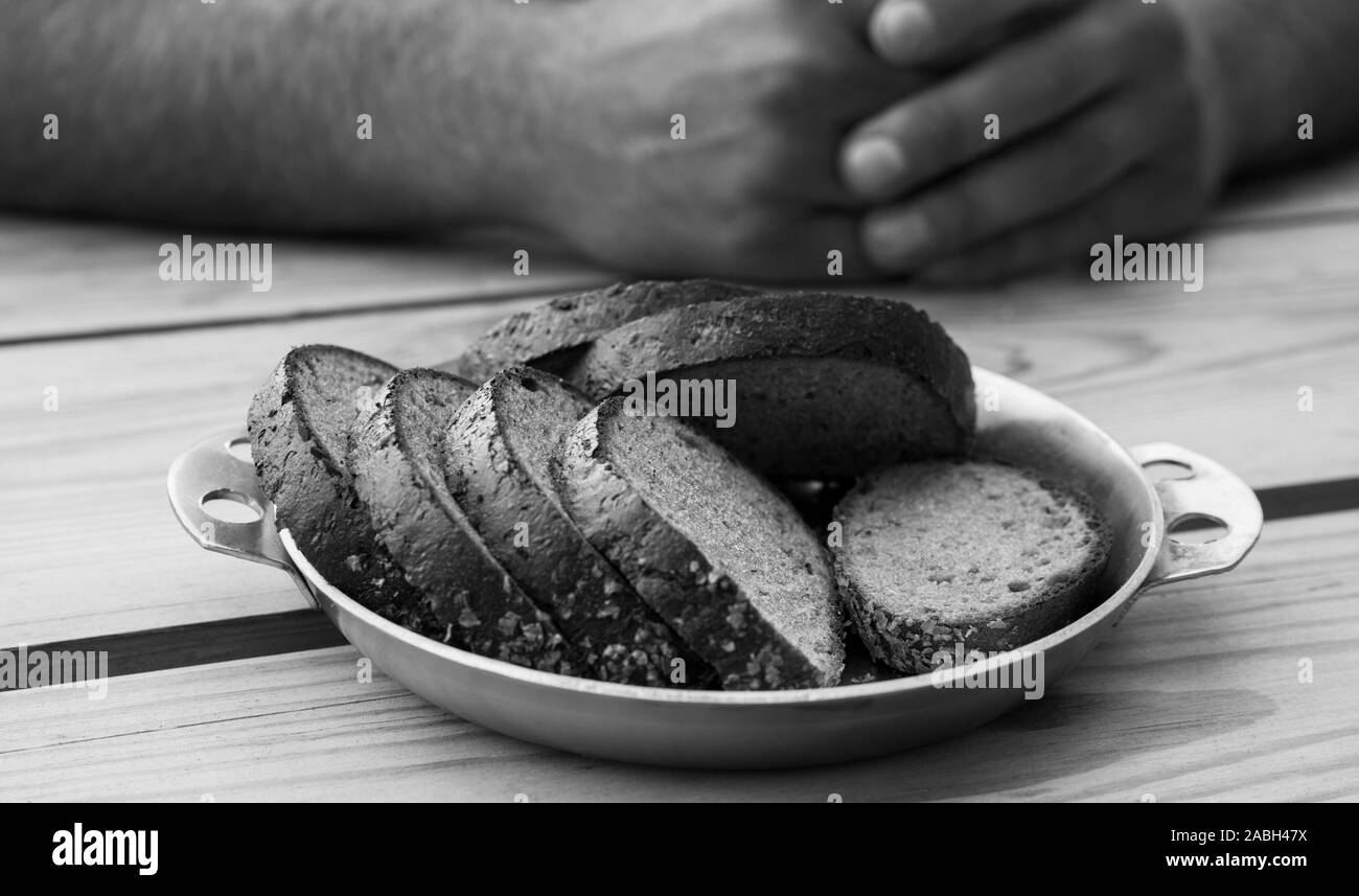 Male hand on wood Black and White Stock Photos & Images - Alamy