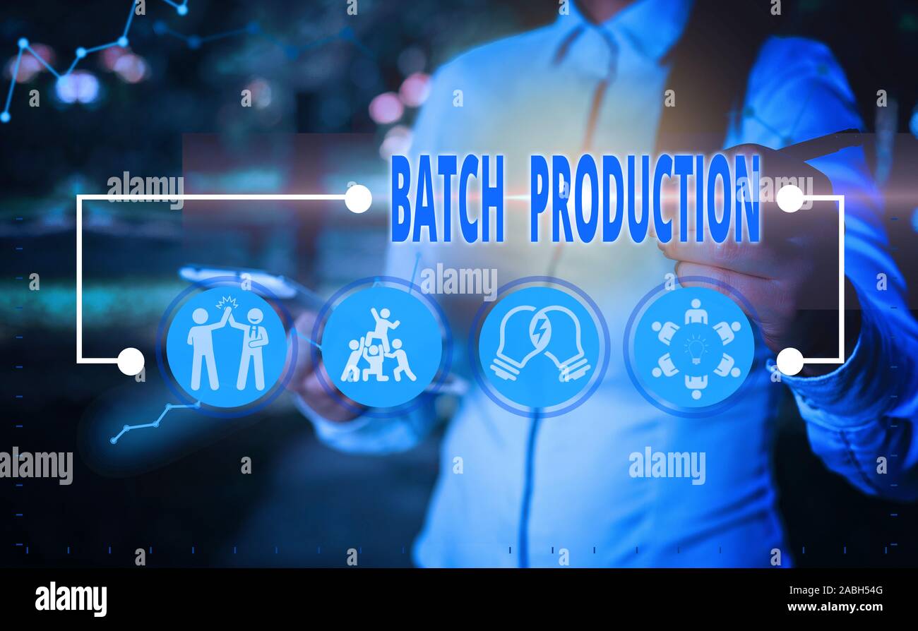 Writing note showing Batch Production. Business concept for products ...