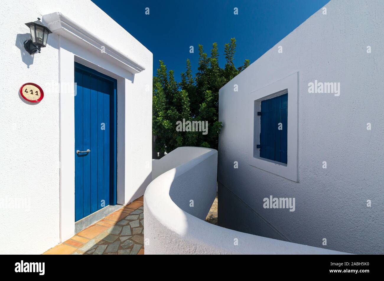 Authentic narrow colorful mediterranean street in Cretan town Stock ...