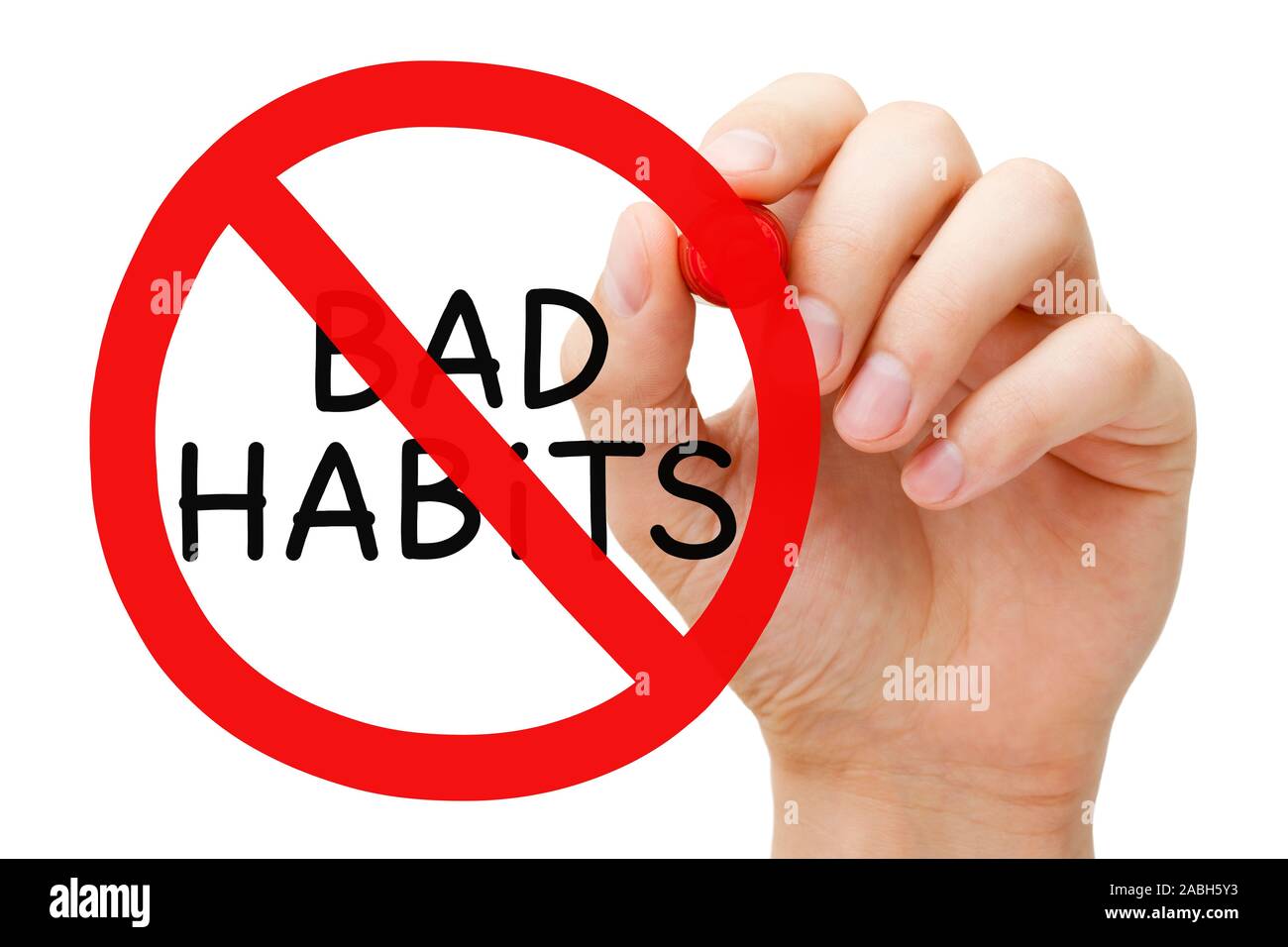 Hand drawing Bad Habits prohibition sign concept with red marker on ...
