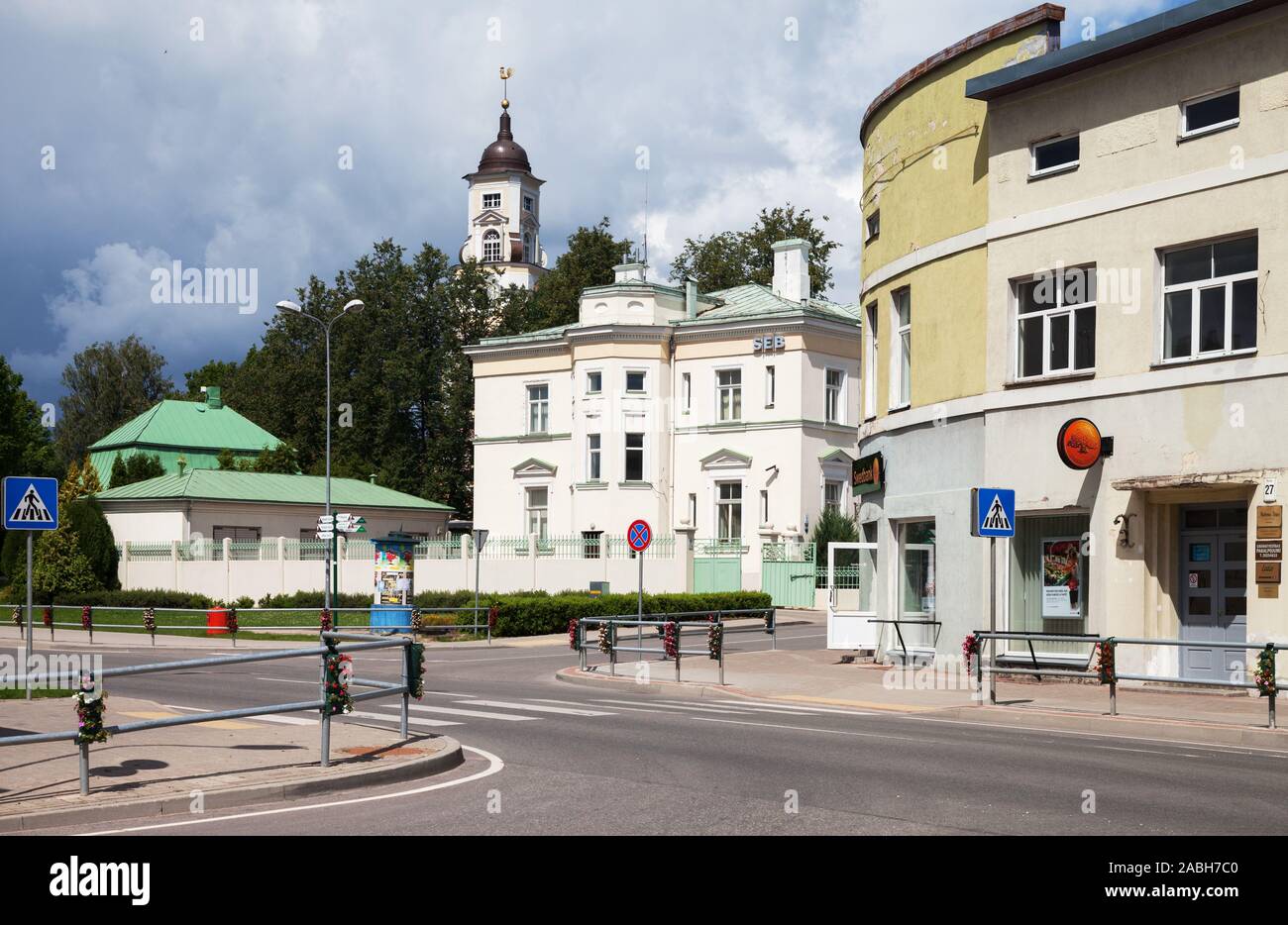 ALUKSNE, LATVIA - 10 July: small town on the shores of Lake Aluksne in ...