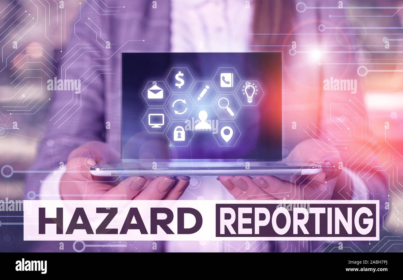 Writing note showing Hazard Reporting. Business concept for account or ...